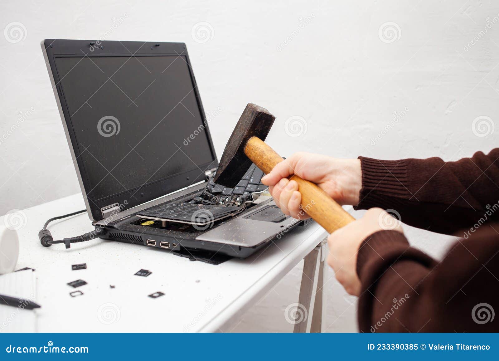 Man Office Worker Smashed a Laptop, Destroyed a Computer. Anger, Hatred ...