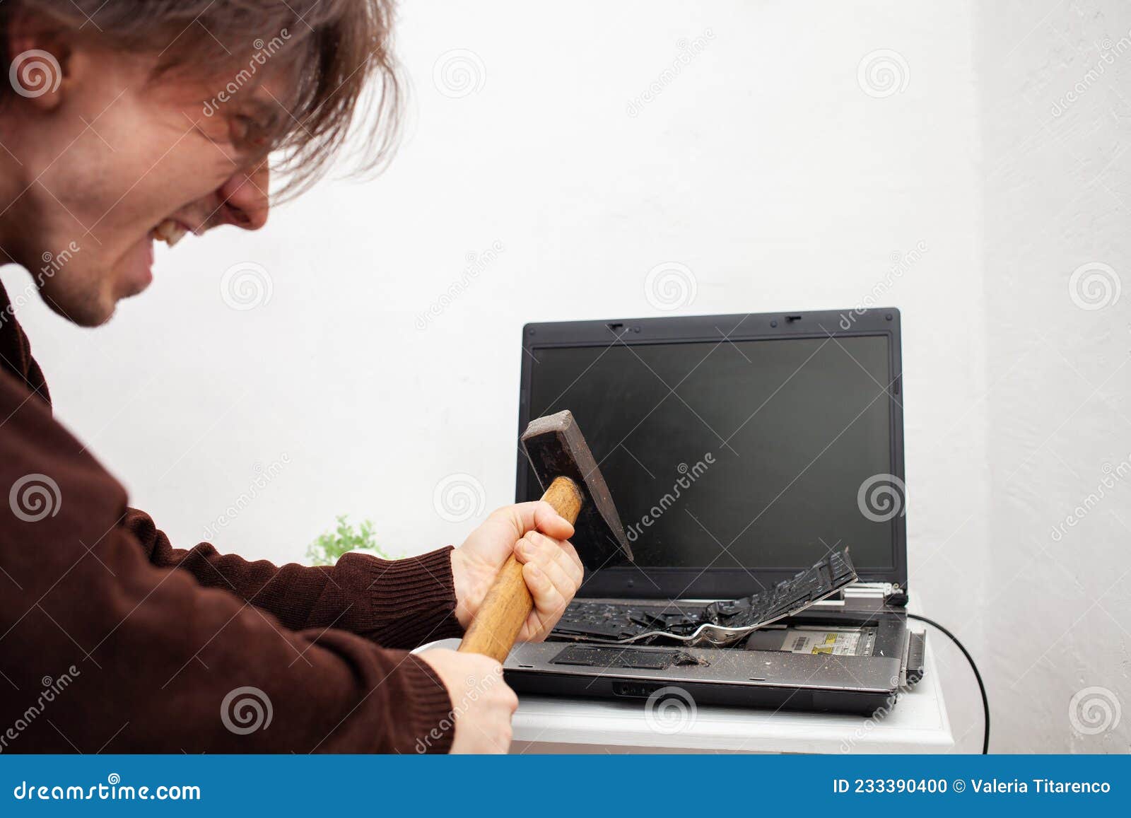 Man Office Worker Smashed a Laptop, Destroyed a Computer. Anger, Hatred ...