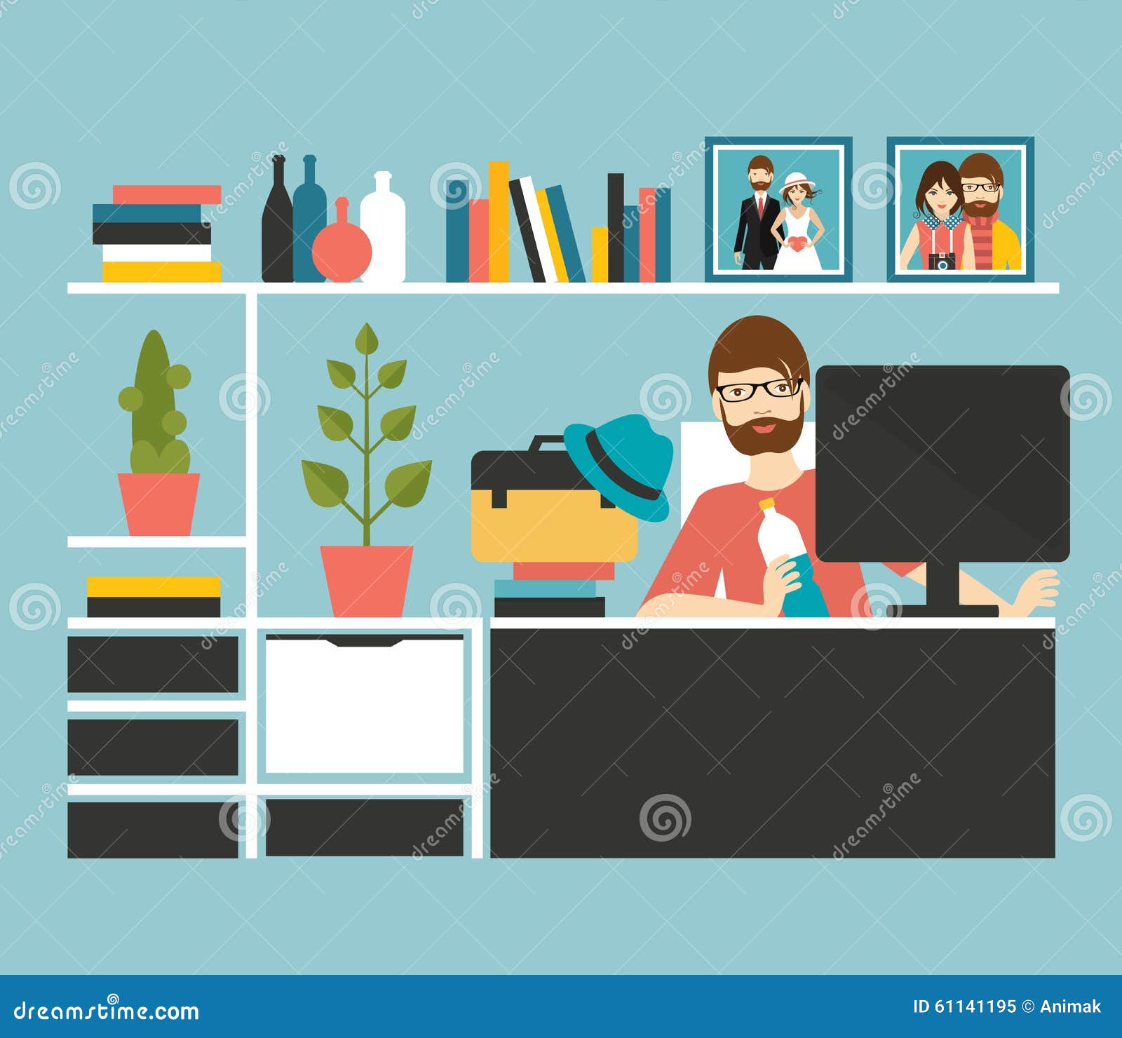 Man Office Workplace. Art, Designer Style Stock Vector - Illustration ...