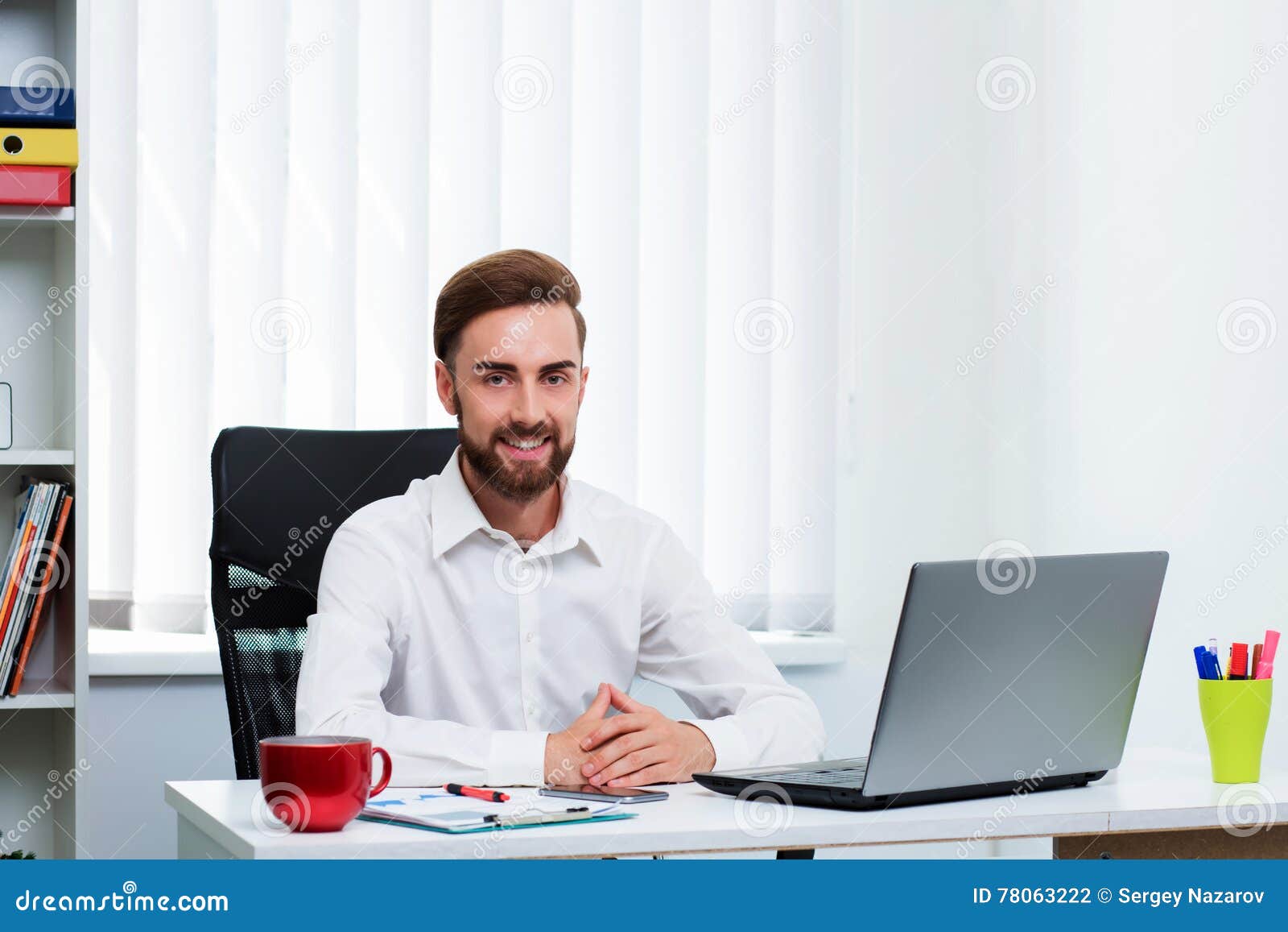 Man in the Office Workplace Laptop Sitting on the Table. Stock Photo ...