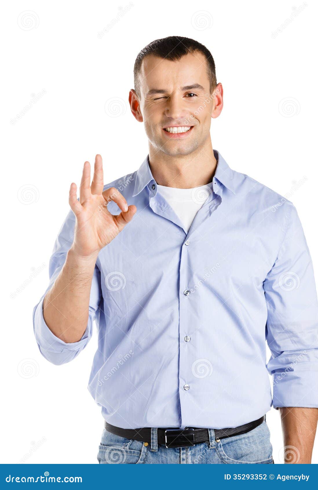 Man with Okay gesture stock photo. Image of body, occupation - 35293352