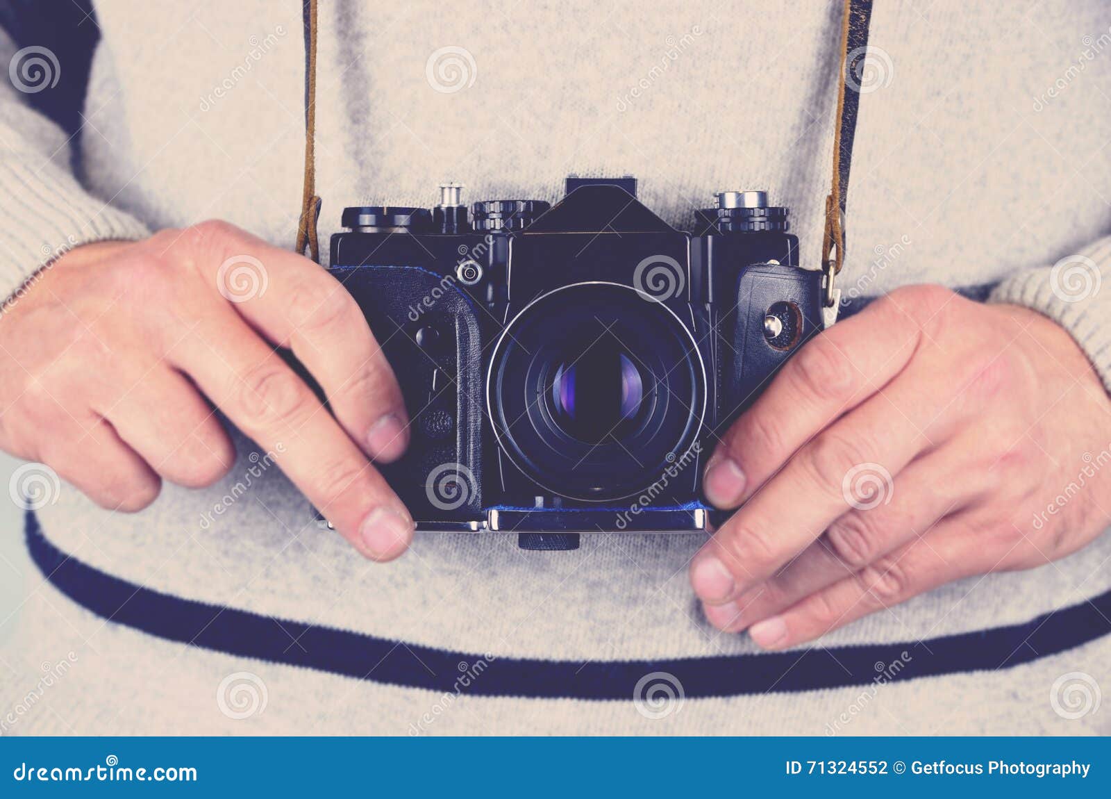 Man with old camera stock photo. Image of photograph - 71324552