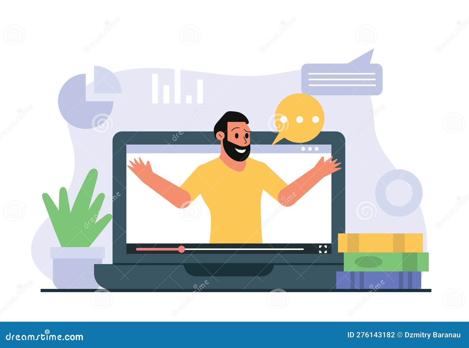 A Man on an Online Webinar Via the Internet. Educational Lessons ...