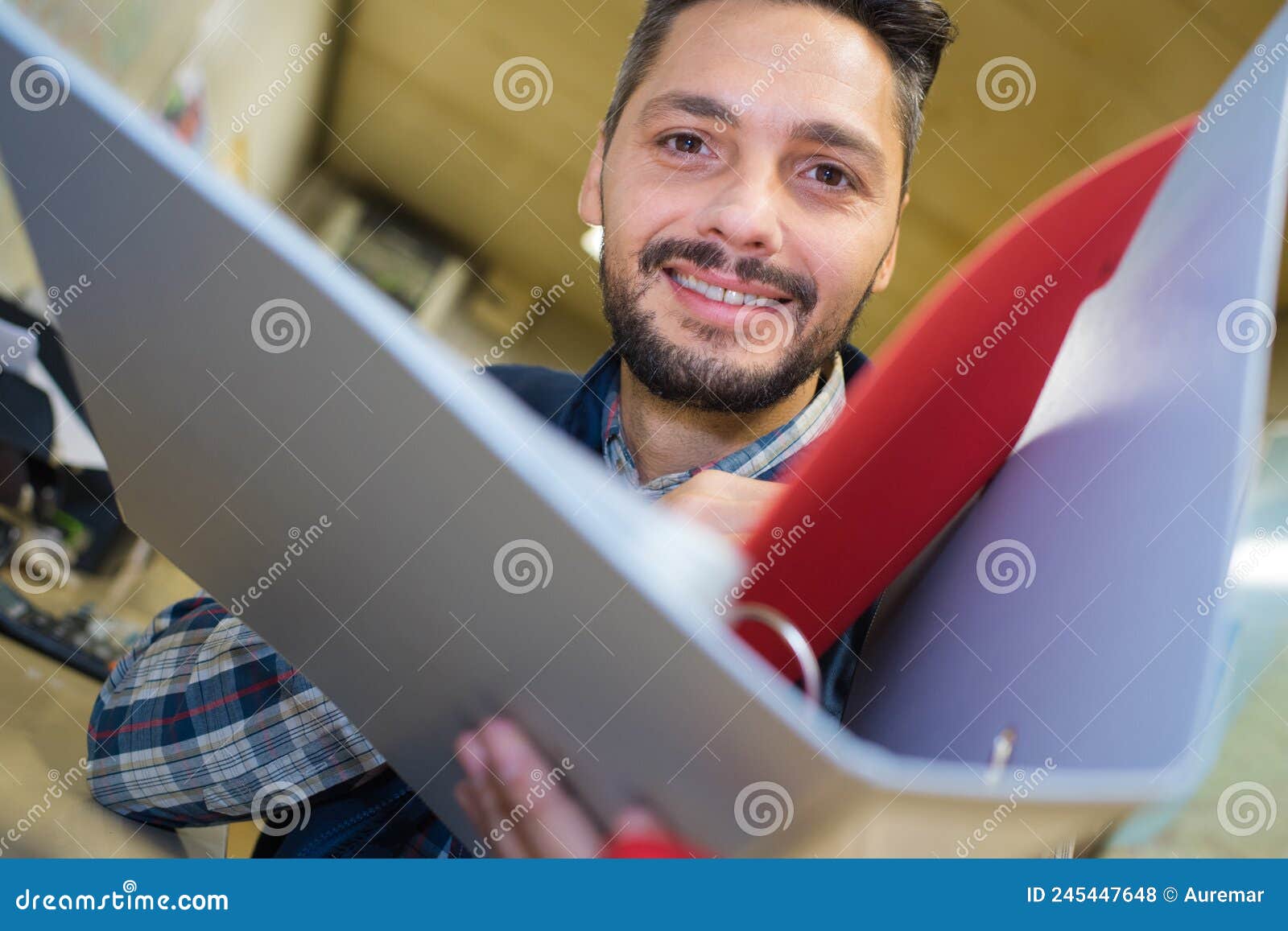 Man and open file folder stock photo. Image of list - 245447648