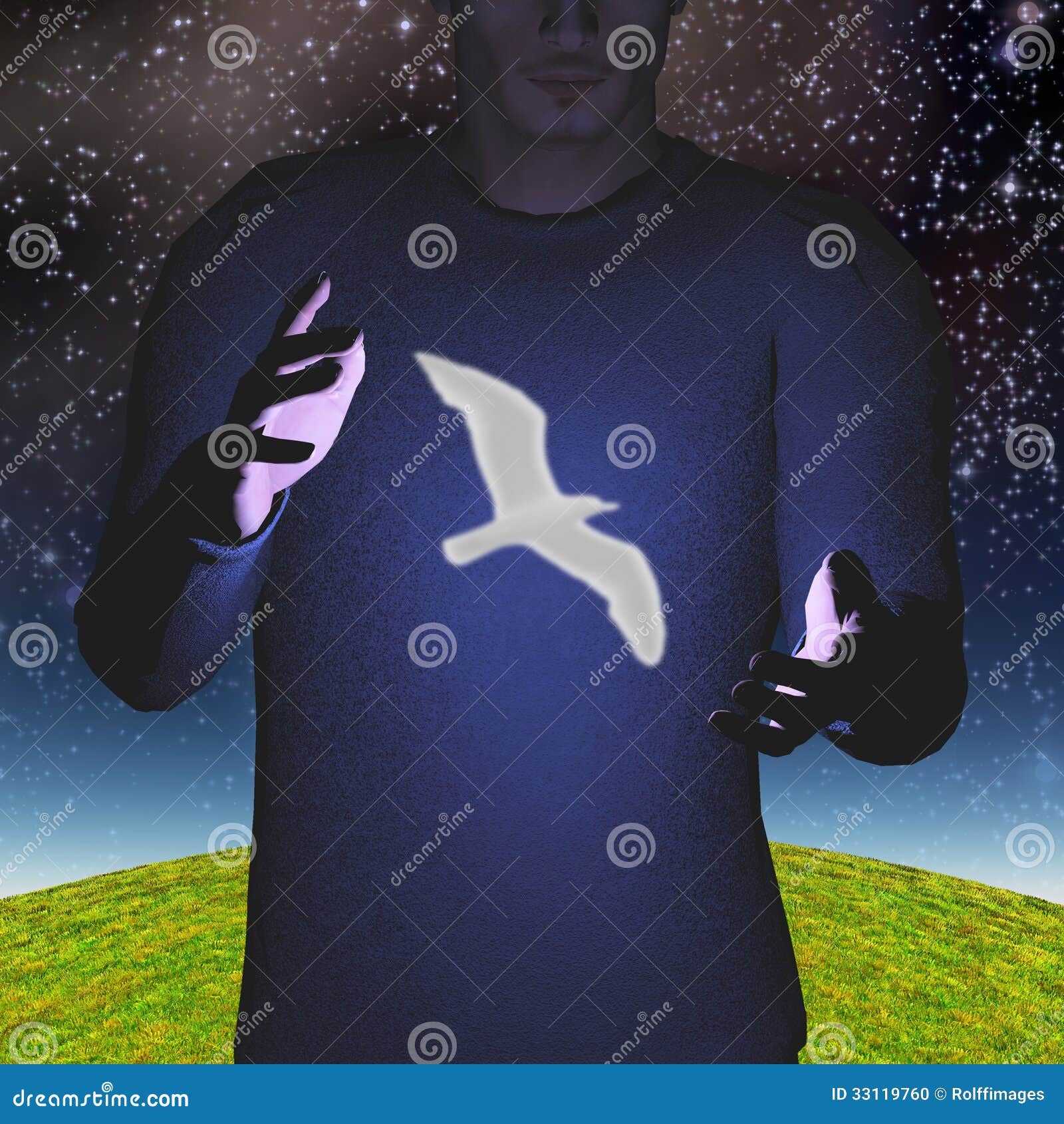 Man with Open Hands and Bird Stock Illustration - Illustration of hand ...