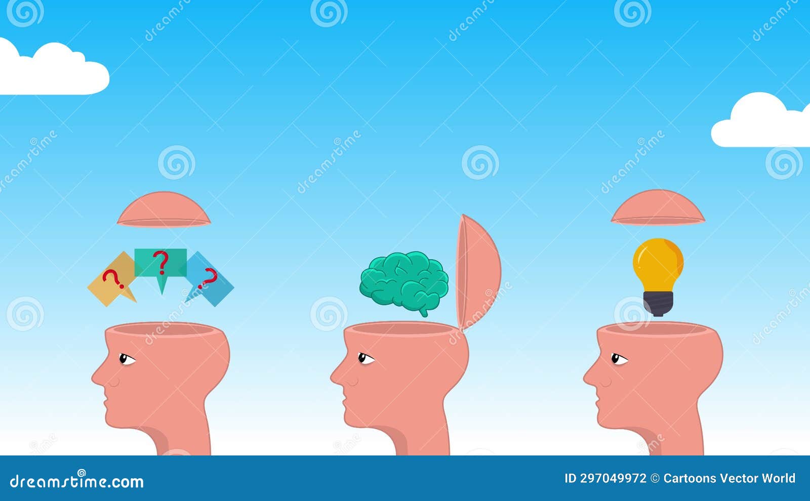 Man Open Head Have Questions, Thinking and Search for Idea Process ...