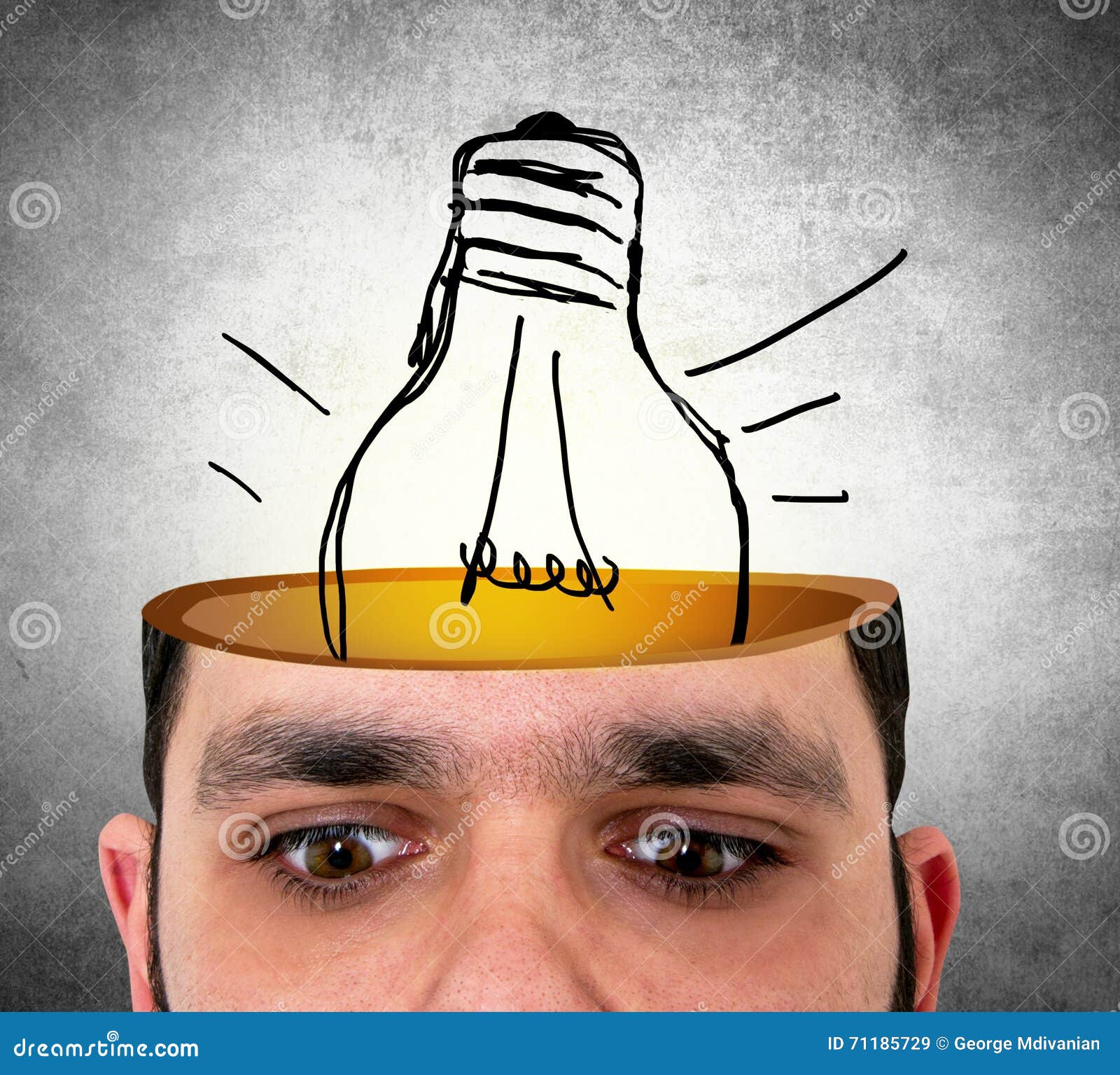 Man with Open Head and Lamp Stock Image - Image of caucasian, lamp ...