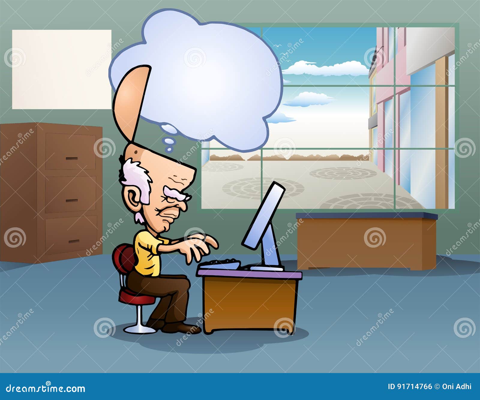 Man Open His Head Using Computer Stock Illustration - Illustration of ...