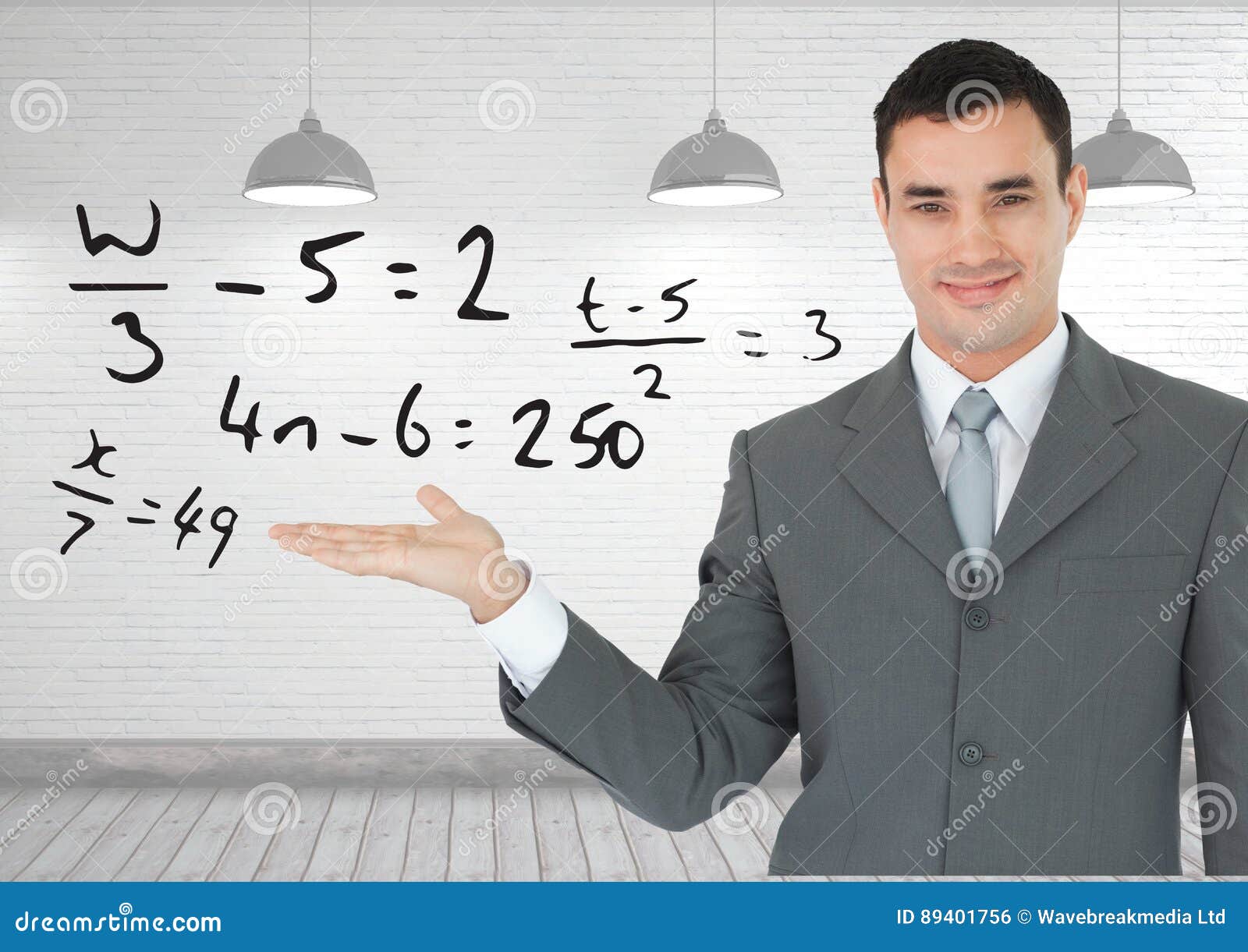 Man with Open Palm Hand Under Math Equations Stock Photo - Image of ...