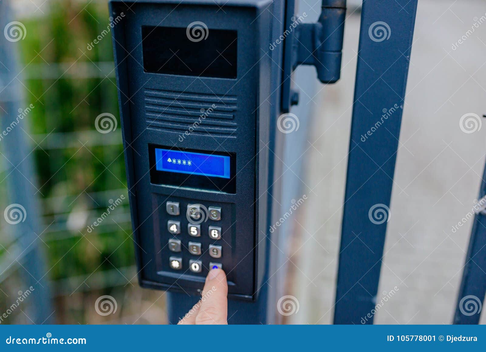 Man Opening Automatic Property Gate with Security Code Stock Image ...