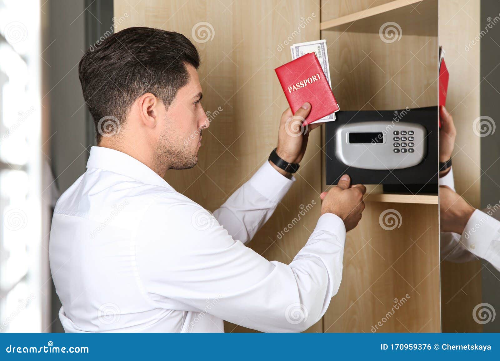 Man Opening Black Steel Safe with Electronic Lock Stock Photo - Image ...