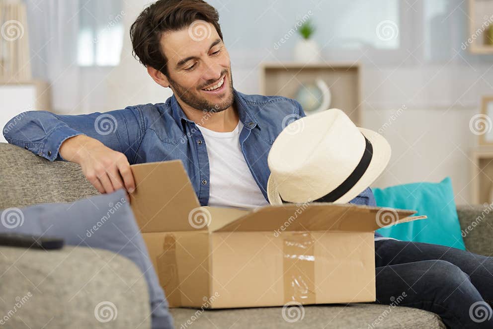 Man opening a box stock image. Image of owner, receiver - 247463675