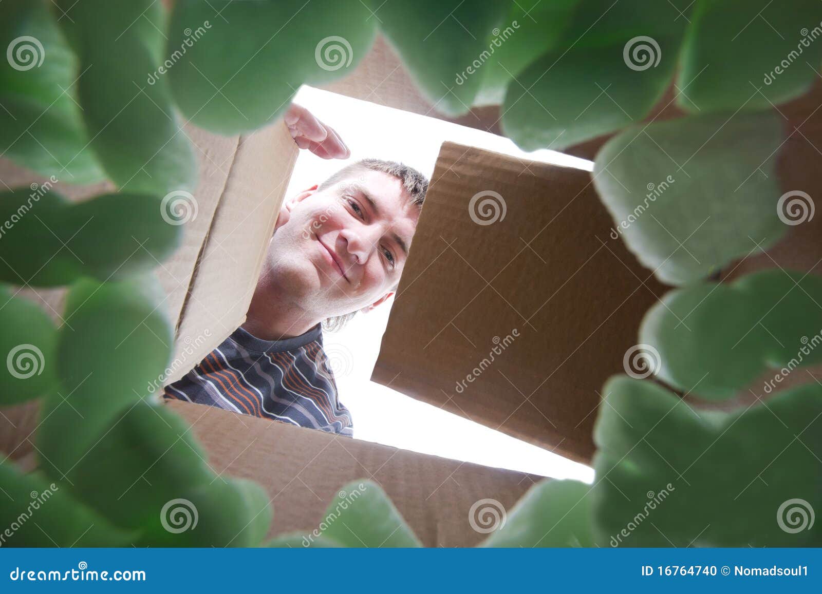 Man Opening into Cardboard Box Stock Photo - Image of facial, cardboard ...