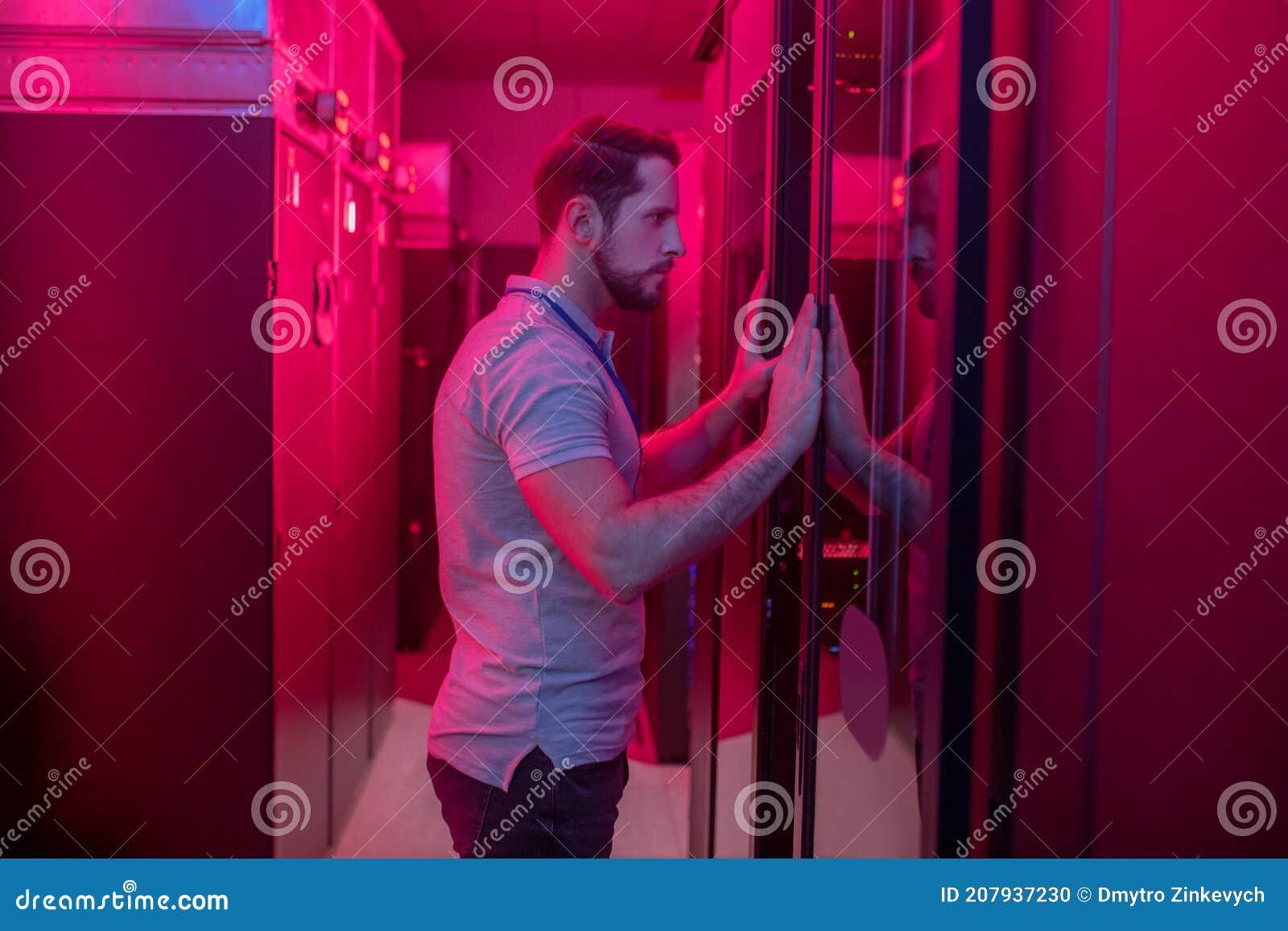 Man Opening Closet in Data Center Stock Photo - Image of bearded, check ...