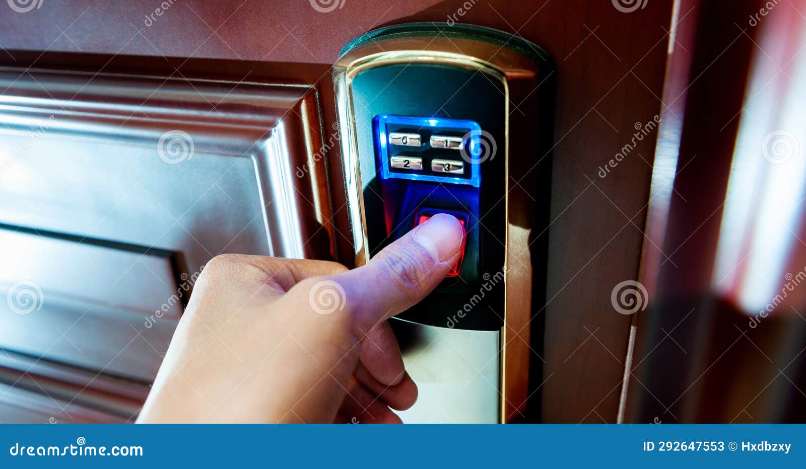 Man Opening the Door with Fingerprint Stock Image - Image of control ...