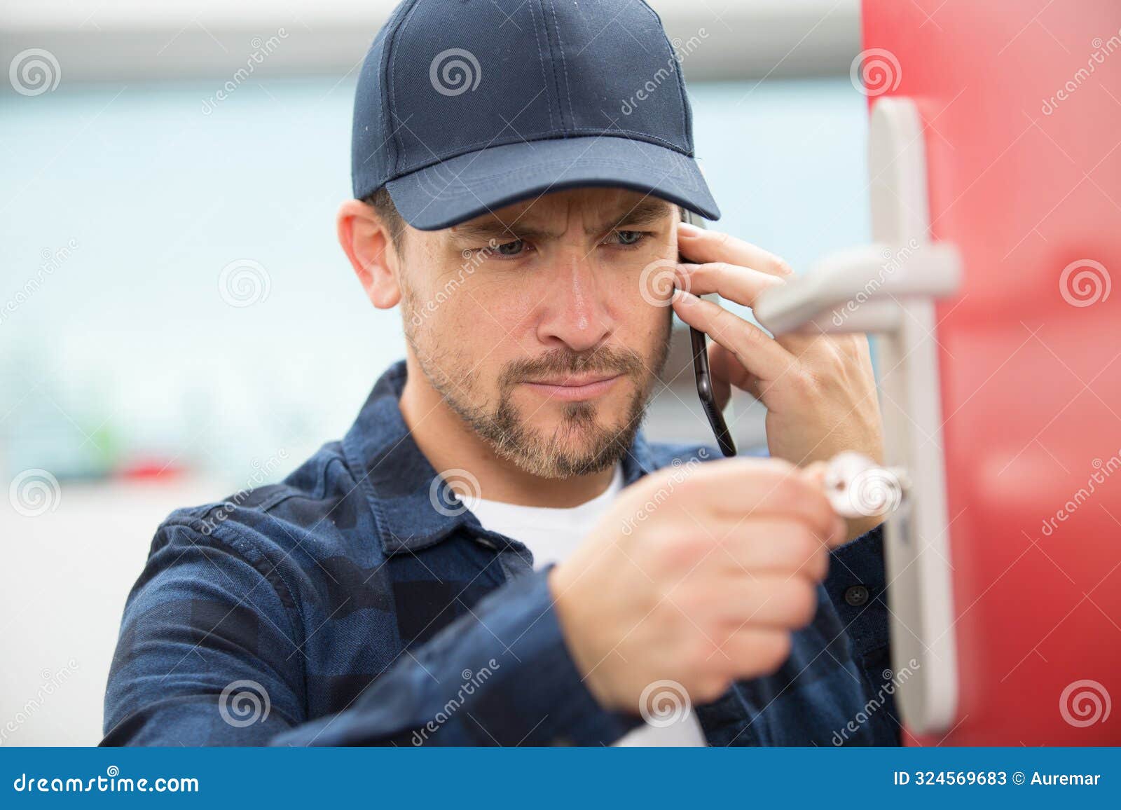 Man Opening Door Lock with Lockpicker Stock Image - Image of house ...