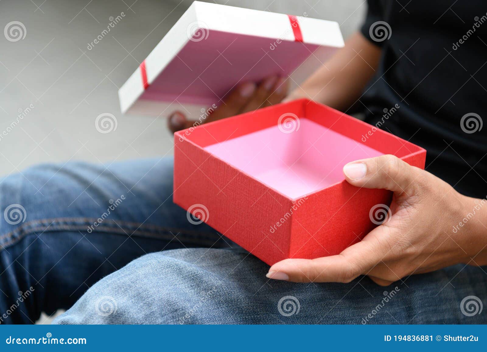 Man opening empty gift box stock image. Image of birthday - 194836881