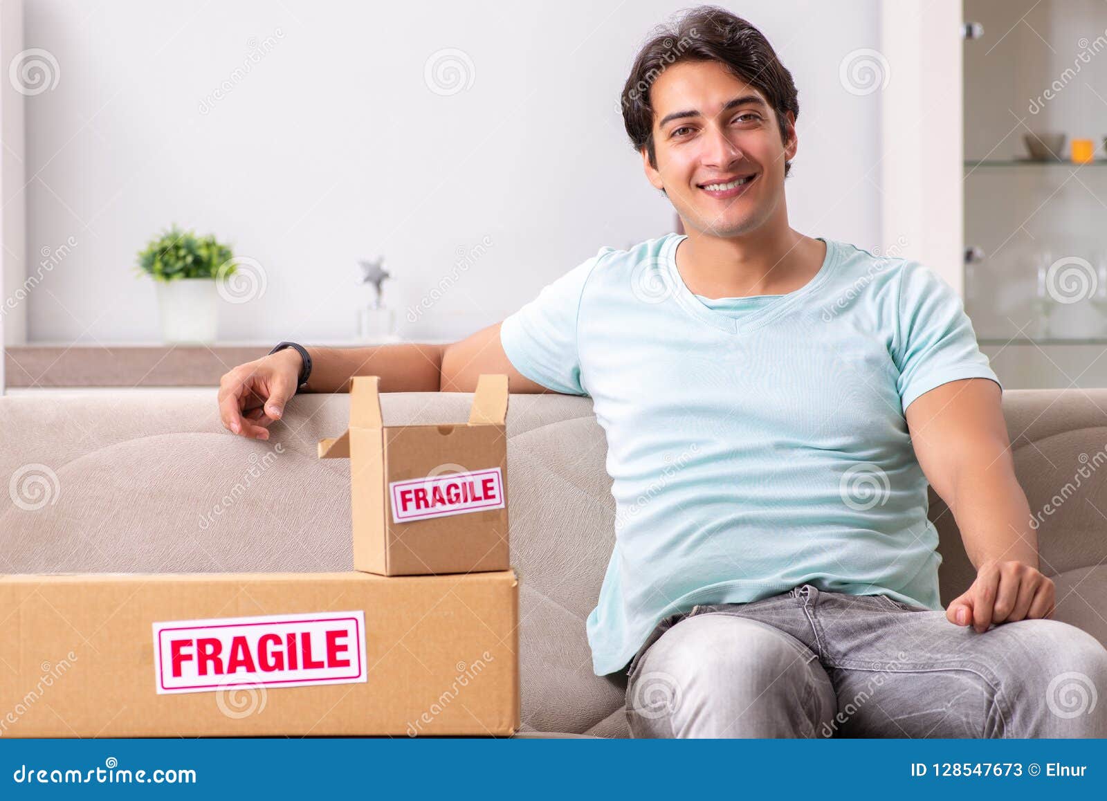 The Man Opening Fragile Parcel Ordered from Internet Stock Image ...