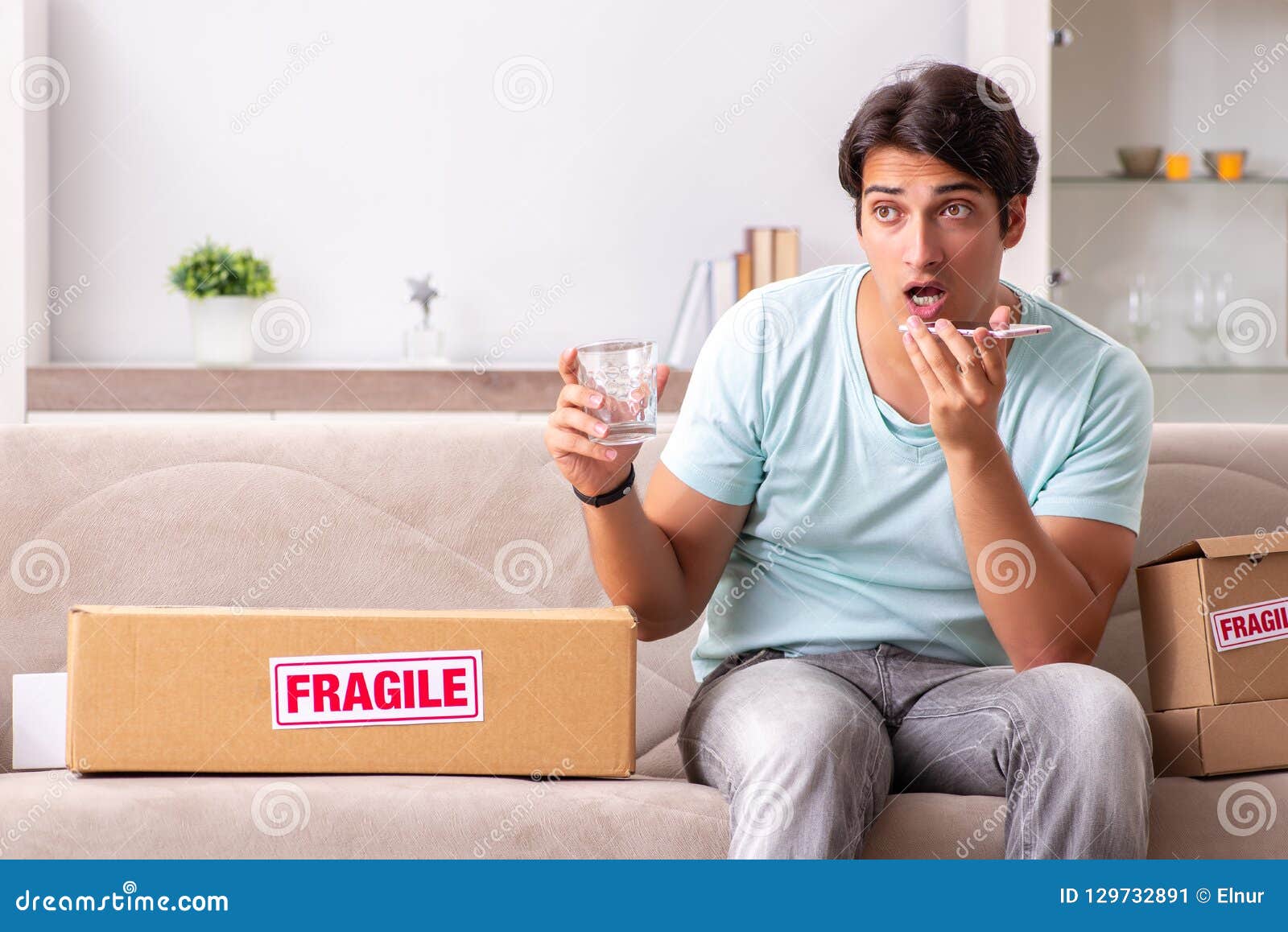 The Man Opening Fragile Parcel Ordered from Internet Stock Image ...