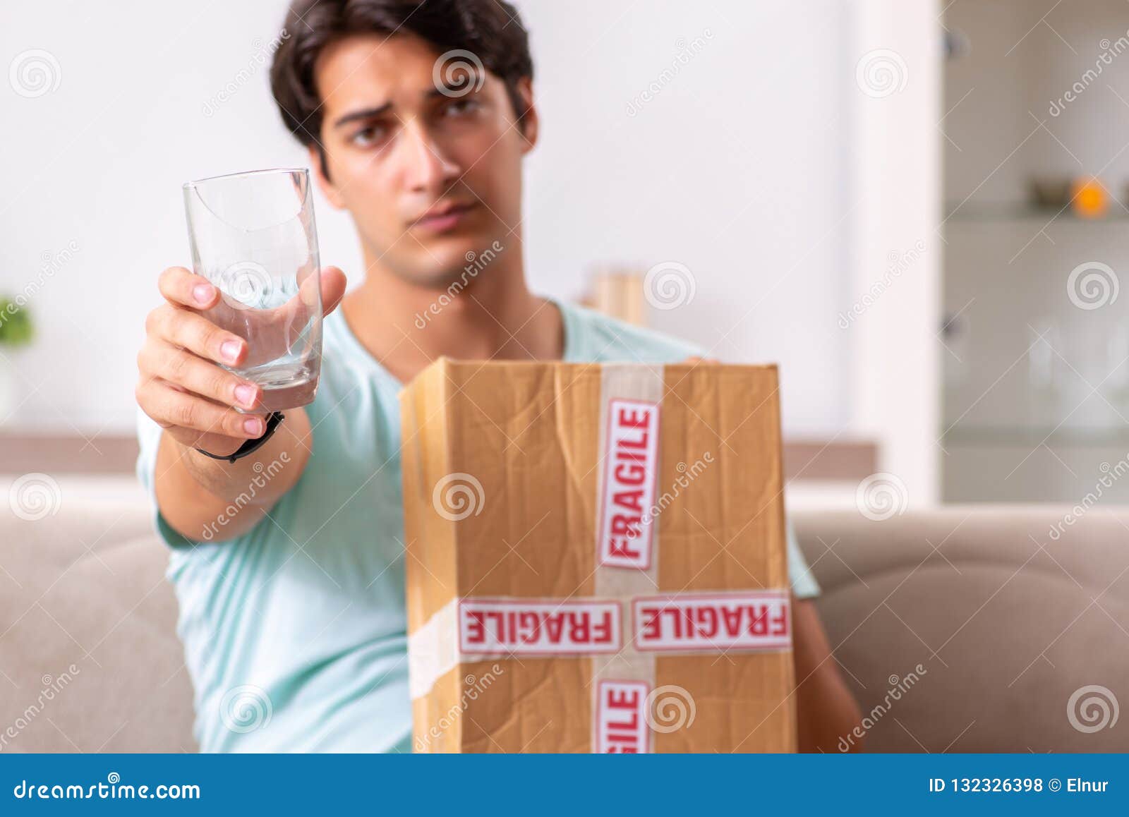 The Man Opening Fragile Parcel Ordered from Internet Stock Photo ...