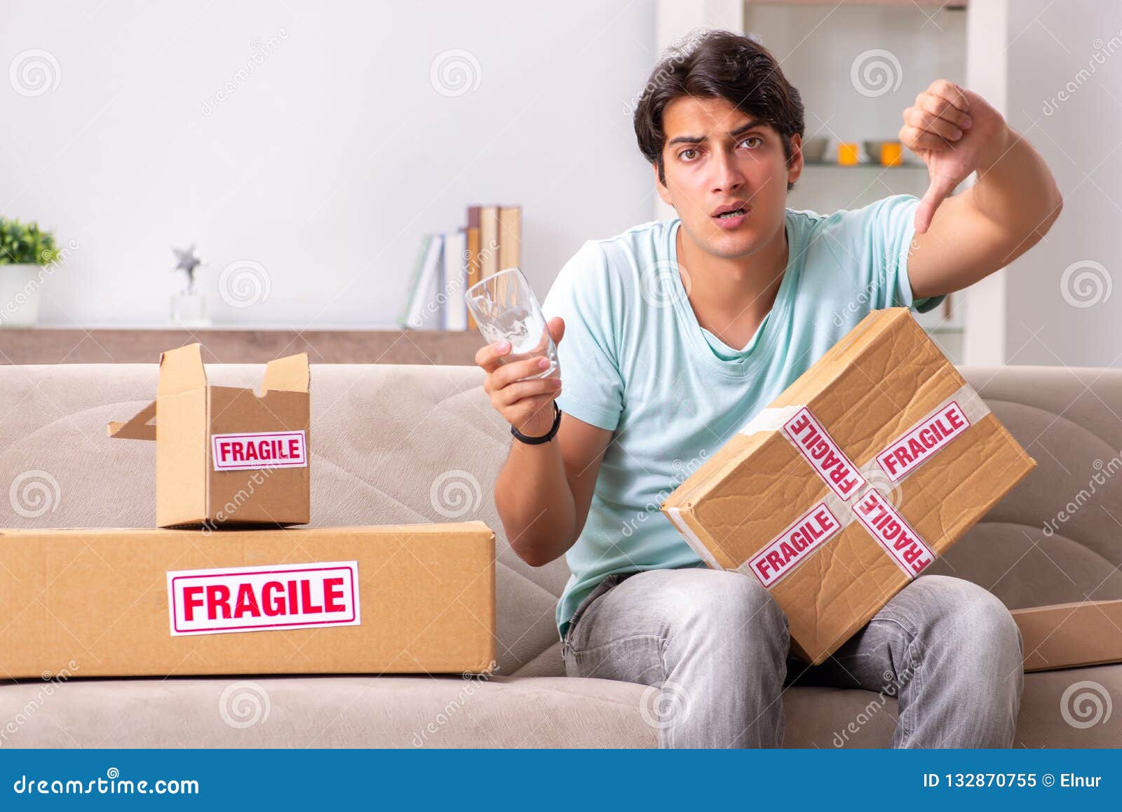 The Man Opening Fragile Parcel Ordered from Internet Stock Image ...