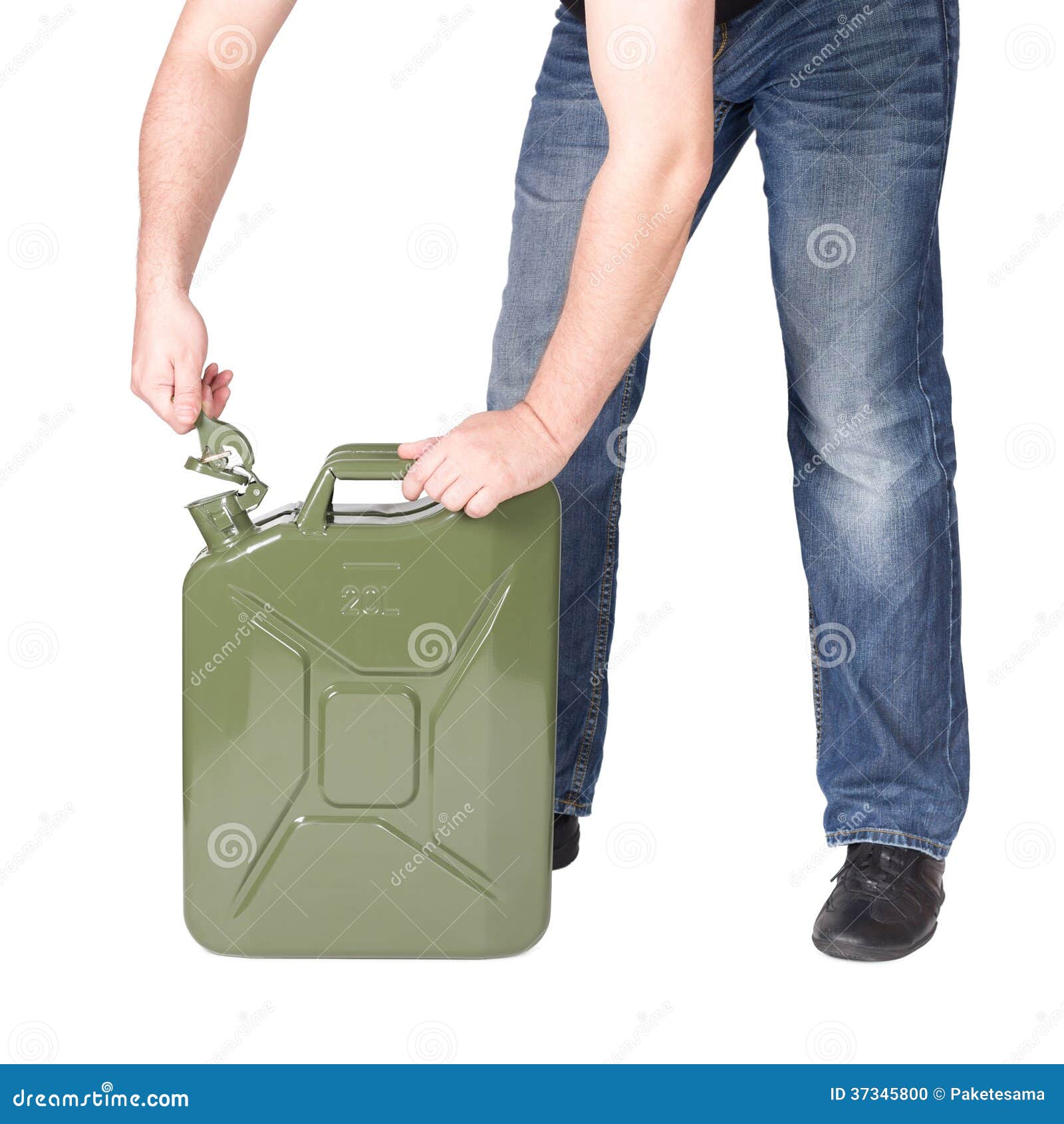 Man opening jerrycan stock photo. Image of container - 37345800