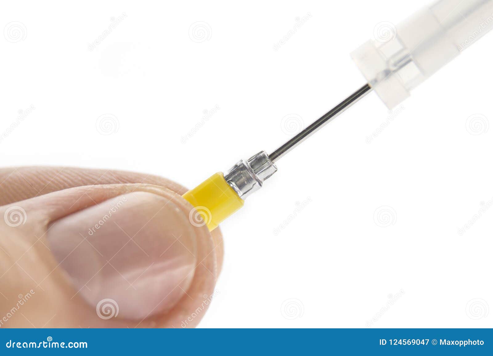Man is Opening New Needle for the Shot. Stock Image - Image of open ...