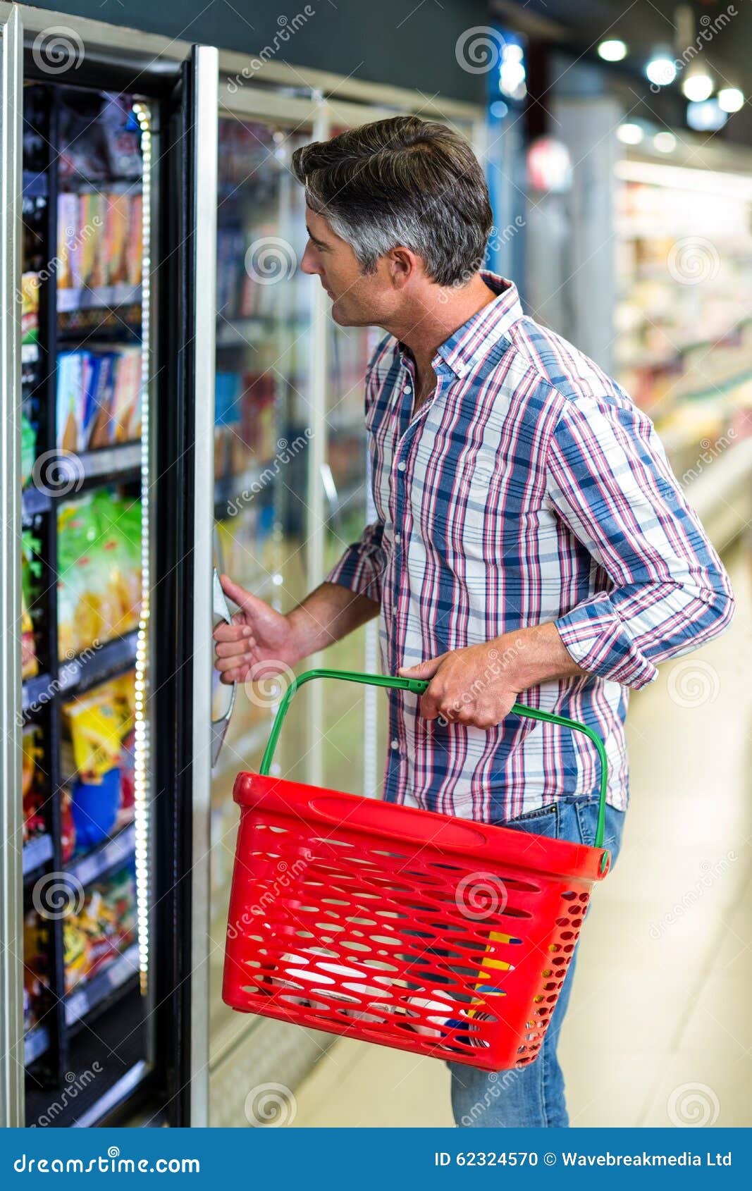 Man Opening Supermarket Fridge Stock Photo - Image of standing ...