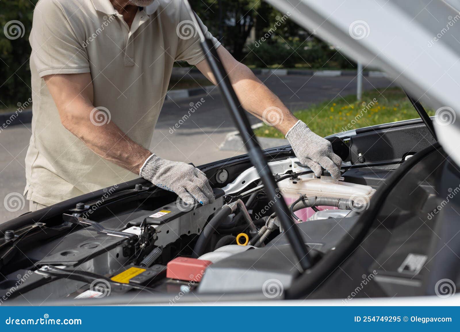 Man Opens Cap of Expansion Tank in Car Stock Image - Image of ...