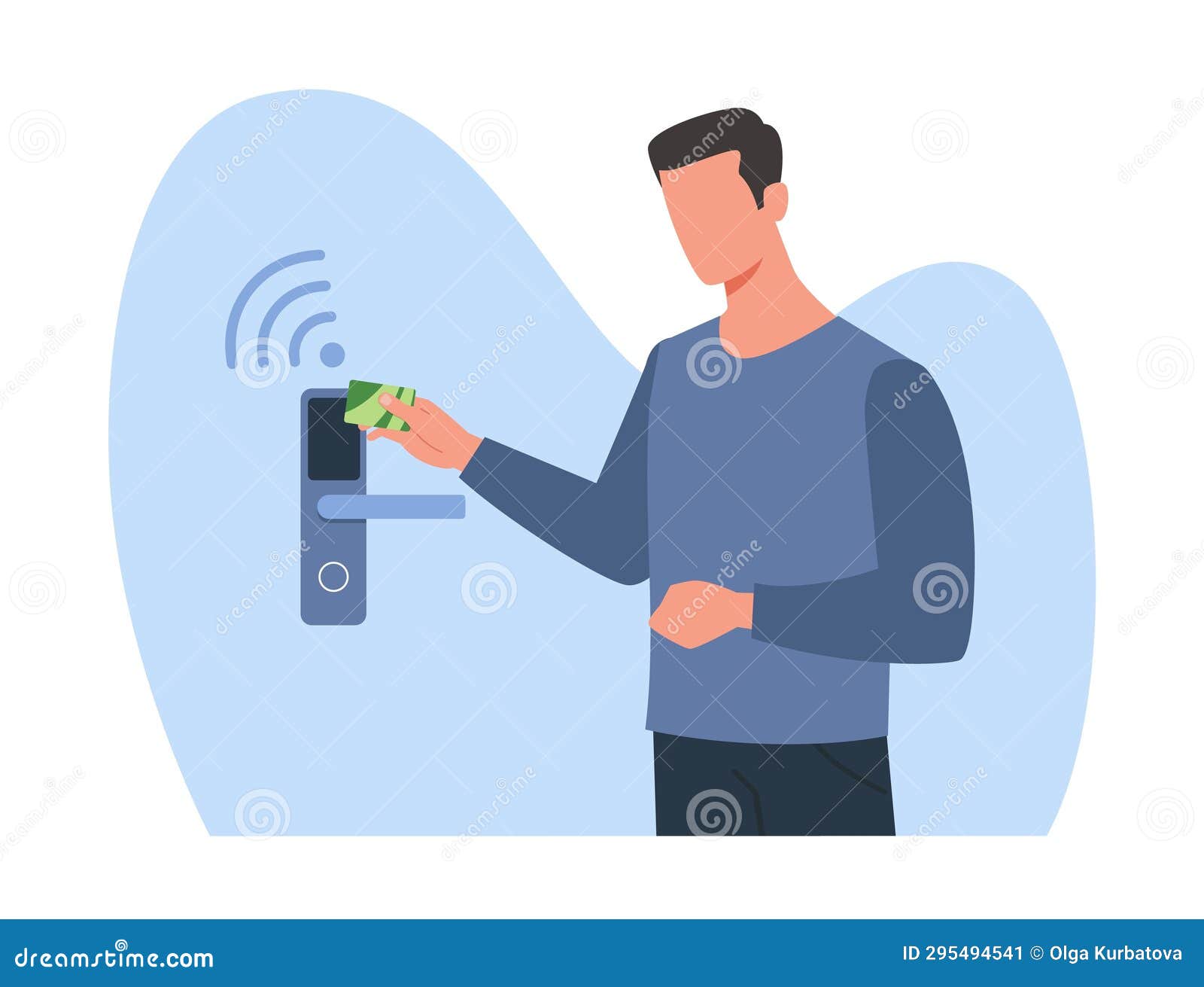 Man Opens Electronic Lock Using ID Card. Male Character Scanning at ...