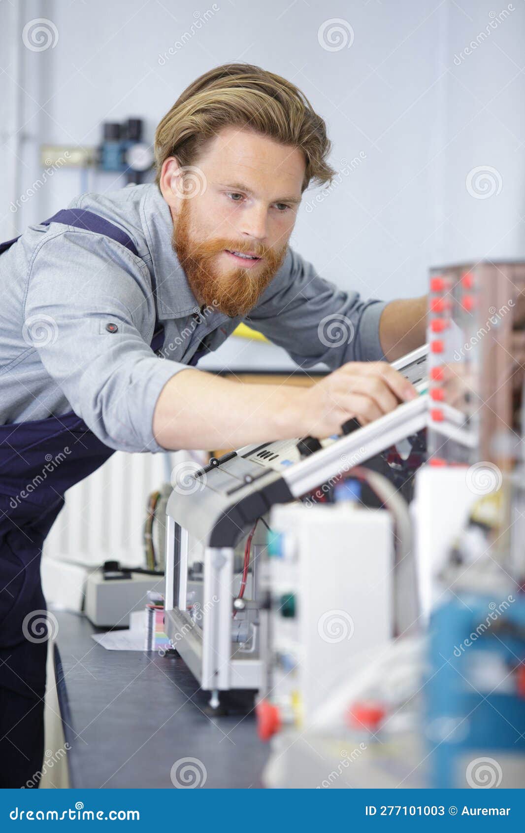 Man Operates Automatic Packing Machine Stock Image - Image of ...