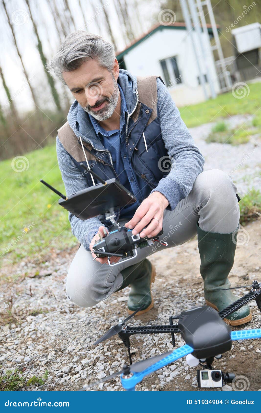 Man Operating a Drone with Remote Control Outdoors Stock Photo - Image ...