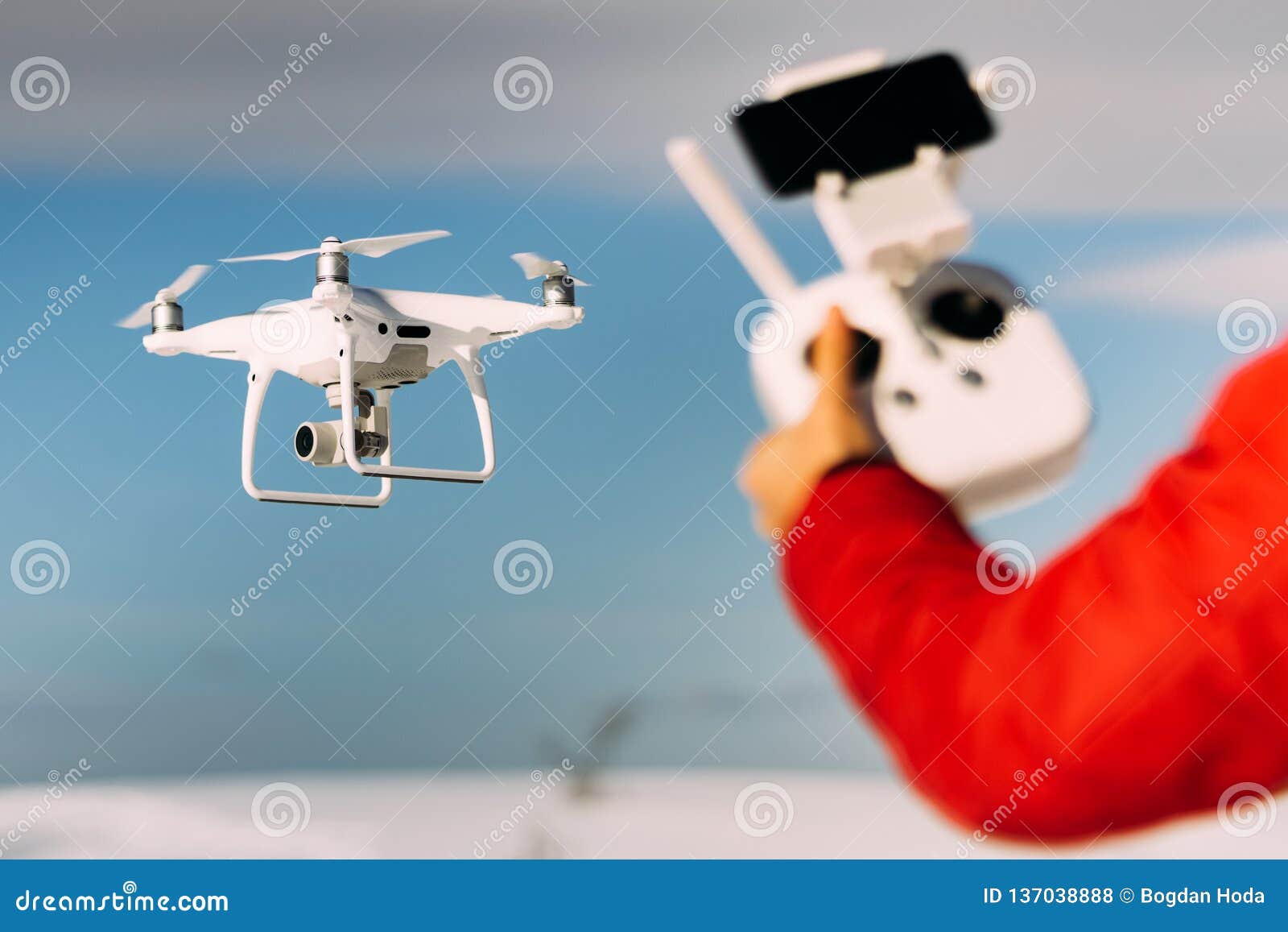 Man Operating Drone with Remote Control Radio Controlled Device. Modern ...