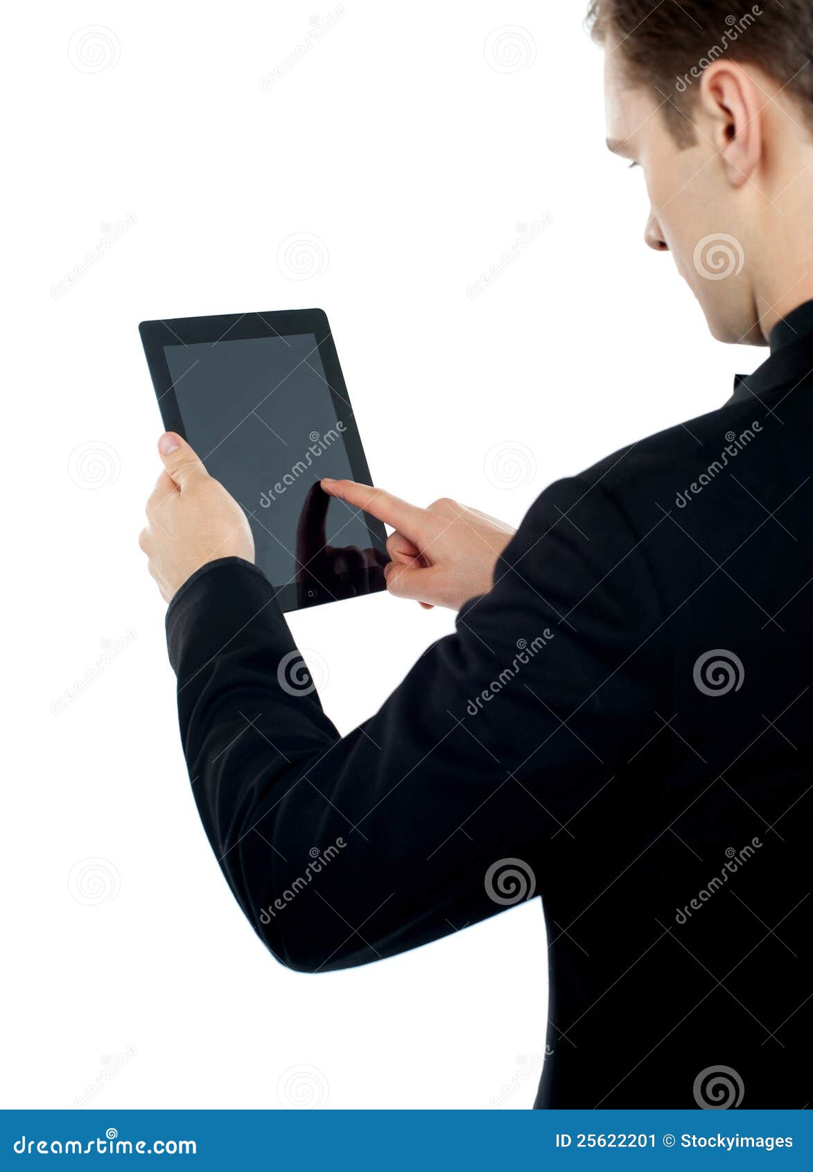 Man Operating Electronic Digital Device Stock Image - Image of ...