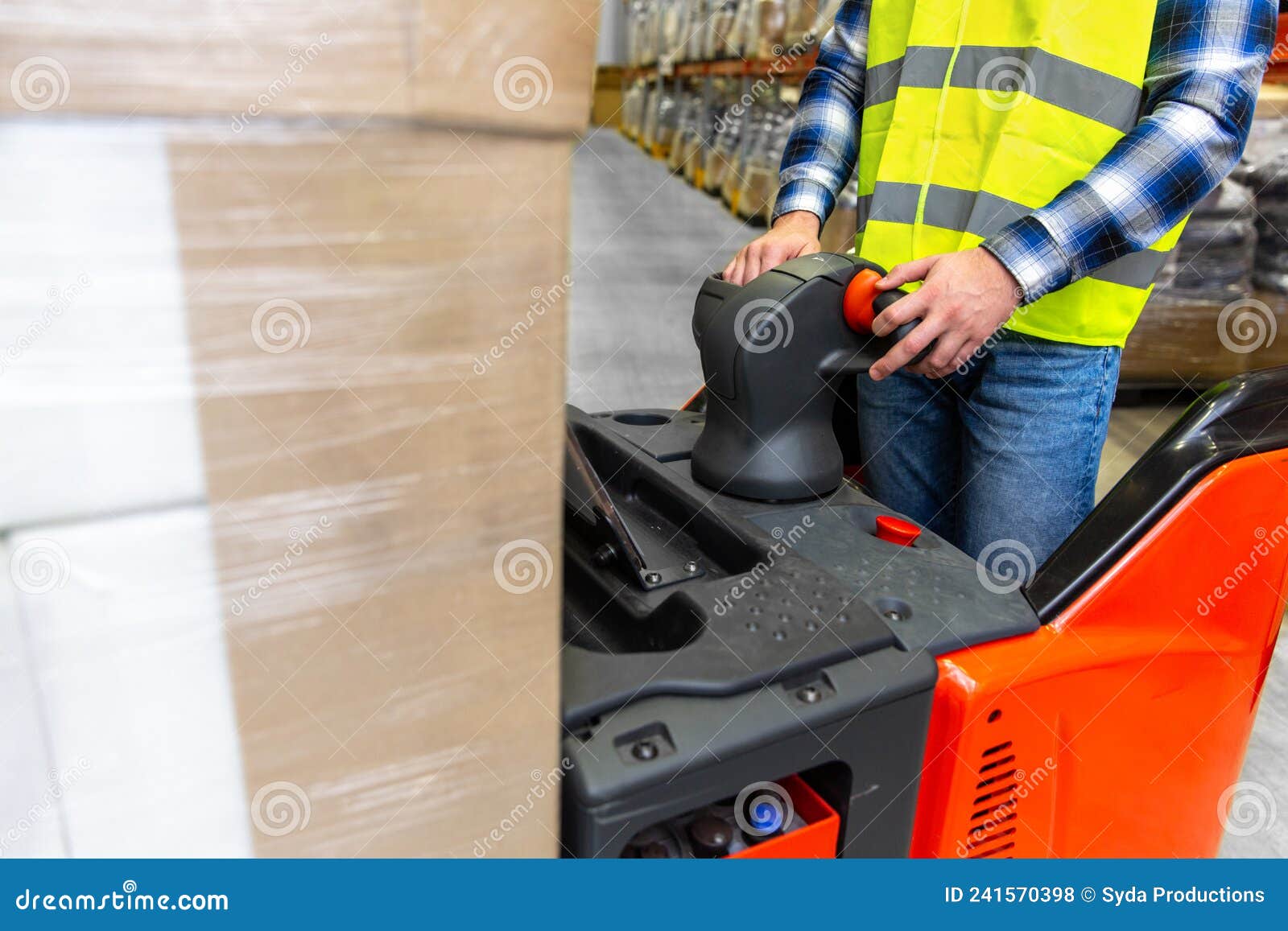Man Operating Forklift Loader at Warehouse Stock Photo - Image of ...