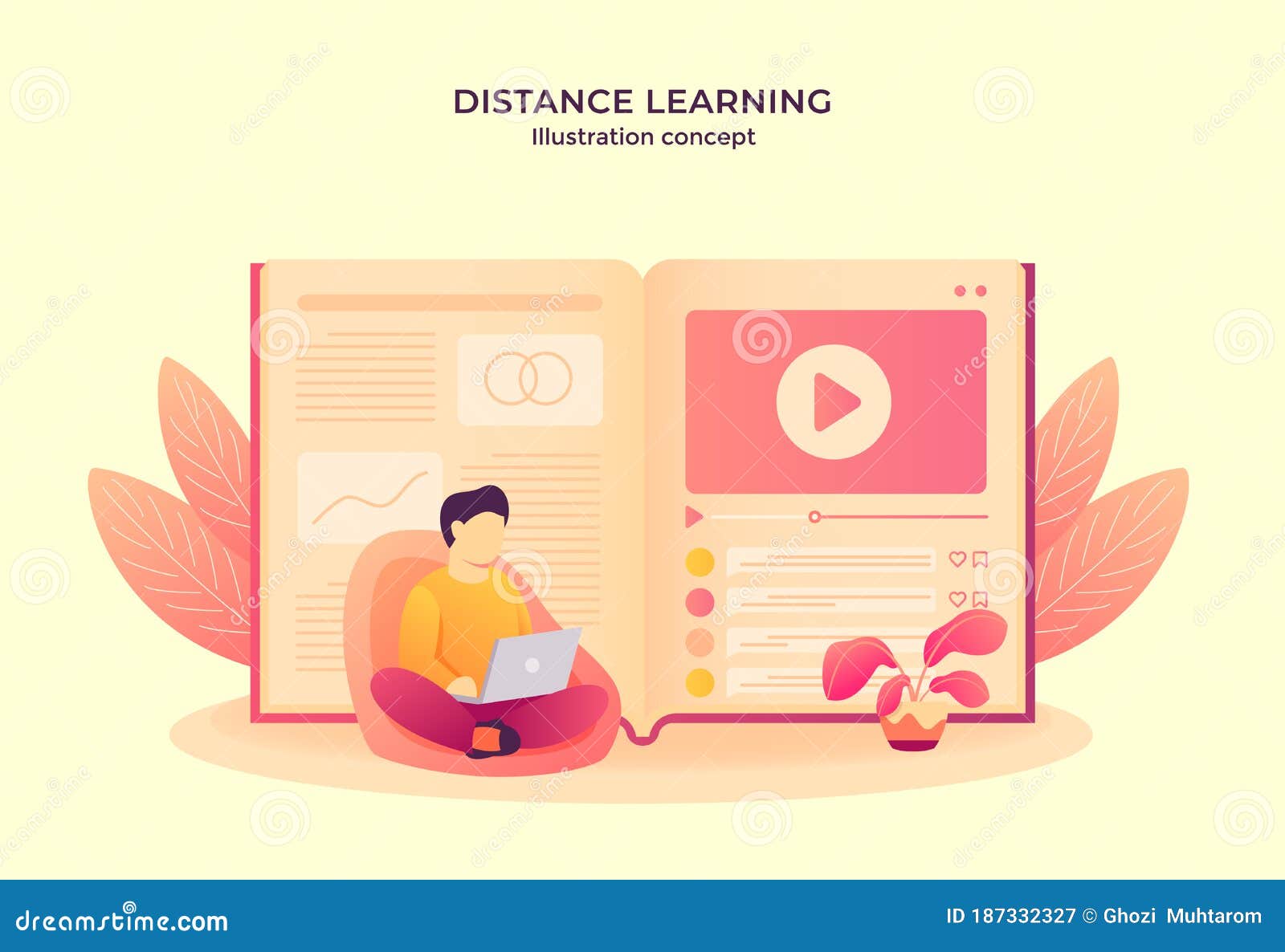 Man Operating Laptop Reading E-book Watching Video Tutorial. Distance Learning Concept Modern ...