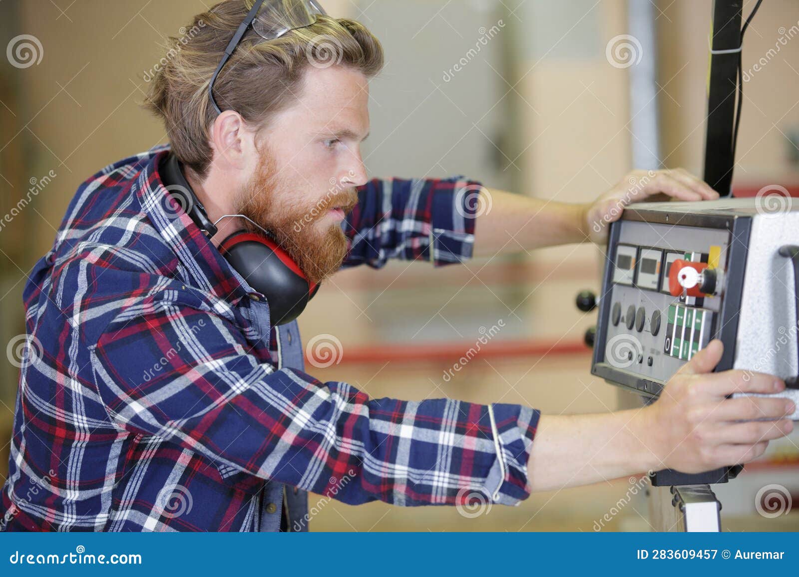 Man Operating Machines in Factory Stock Image - Image of hardhat ...