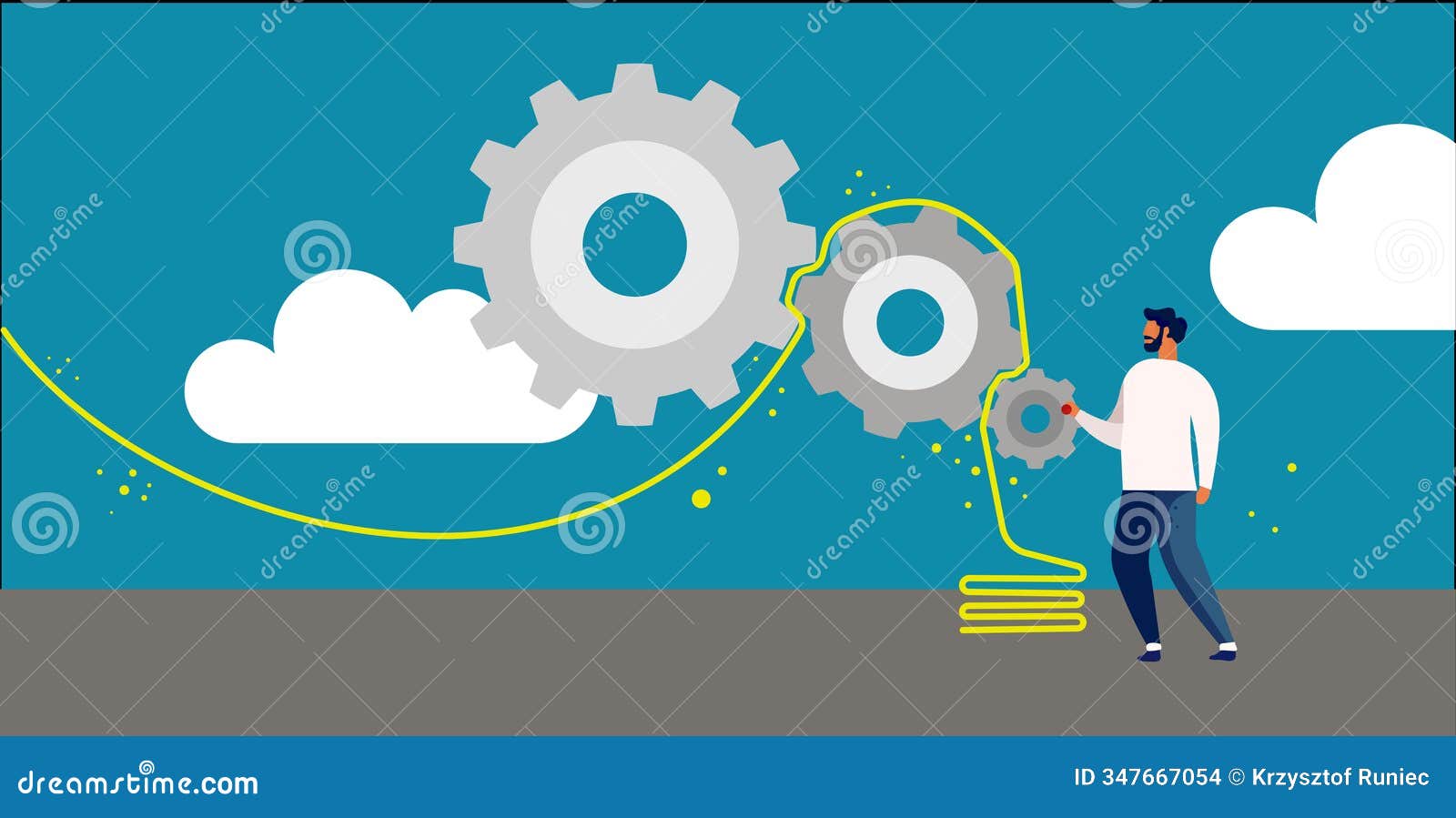 A Man Operating the Mechanism. Stock Illustration - Illustration of ...