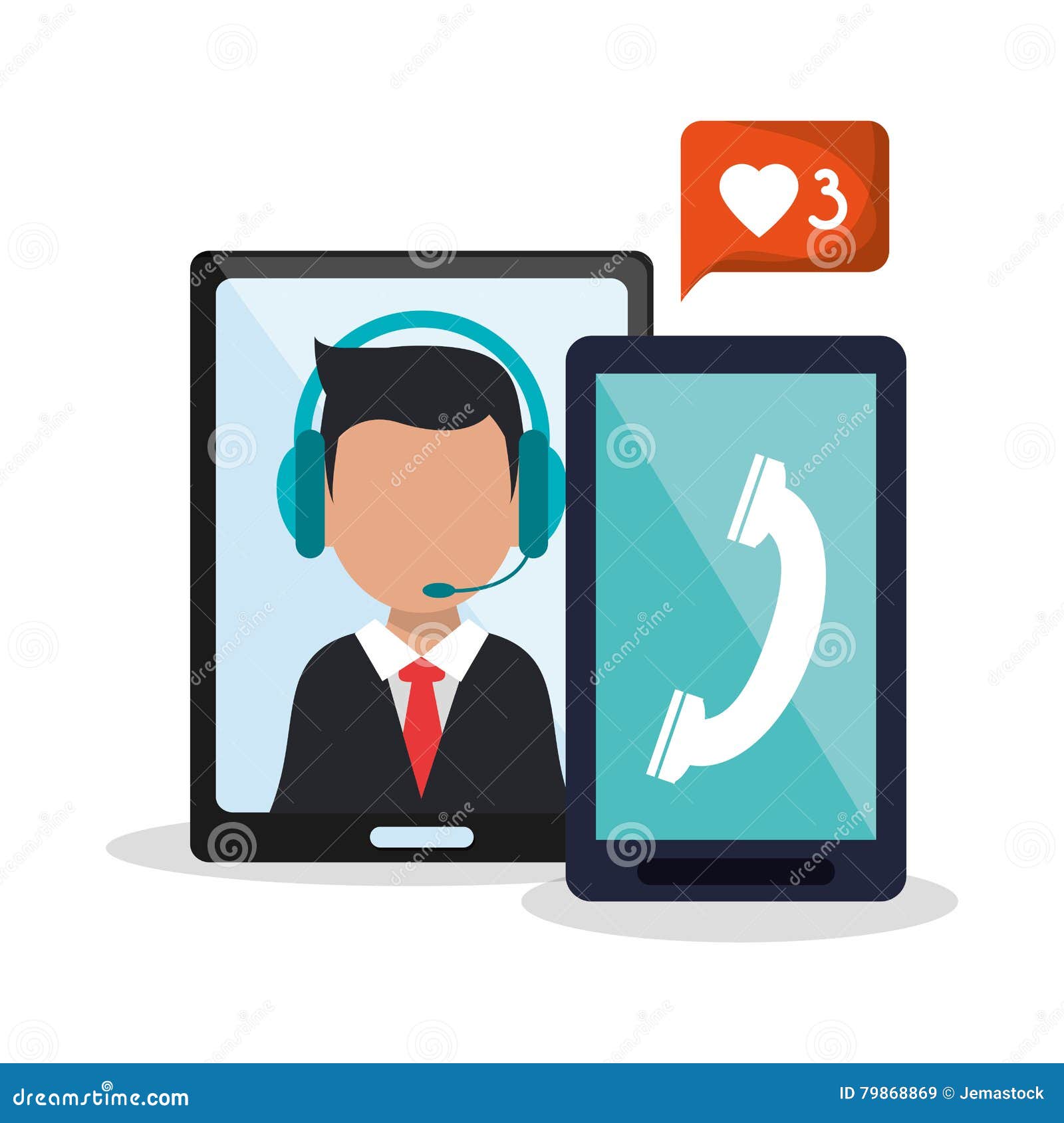 Man Operator Tablet and Smartphone Design Stock Illustration ...