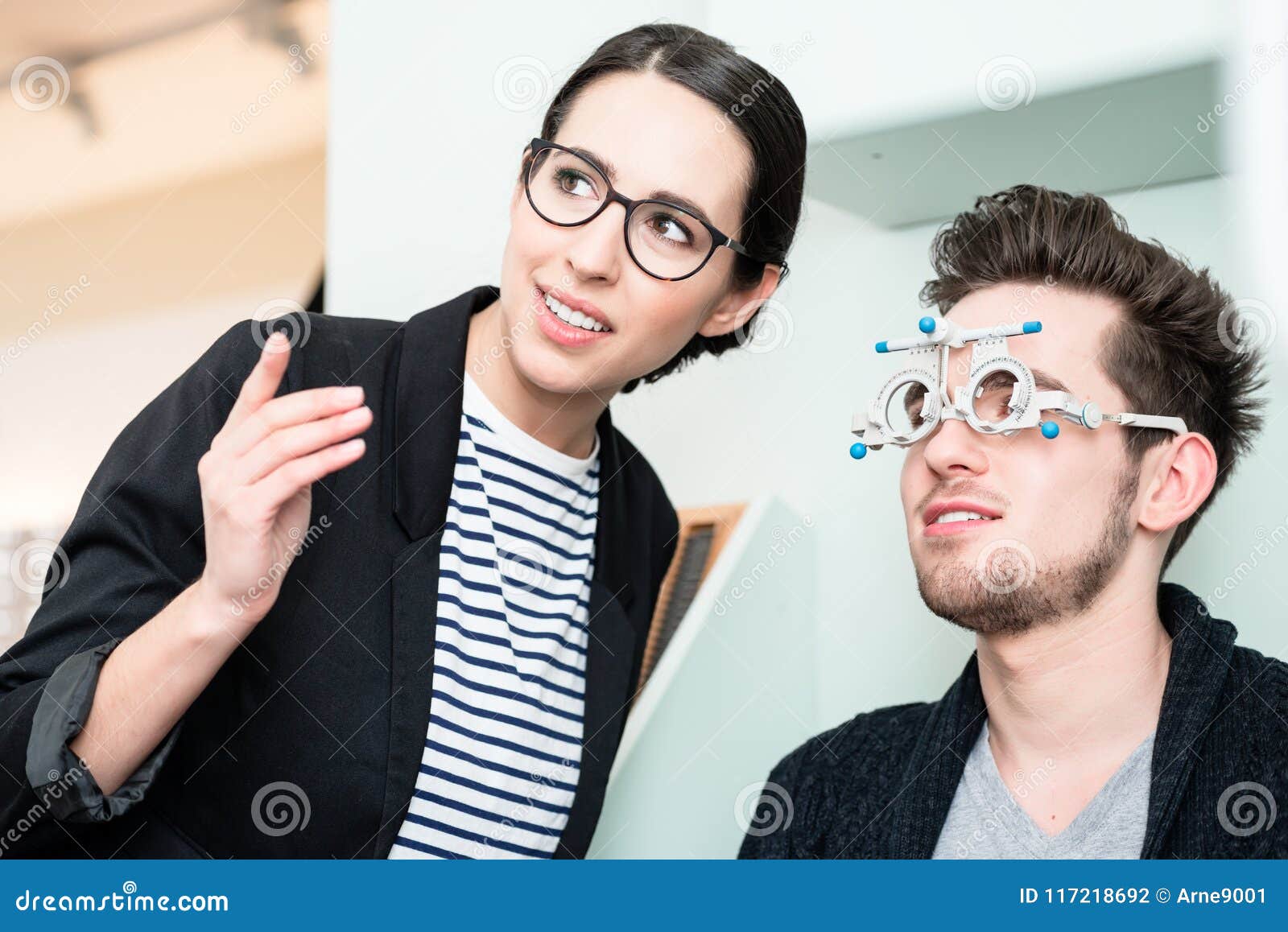 Man with Optician at Eyesight Test for Glasses Stock Photo - Image of ...