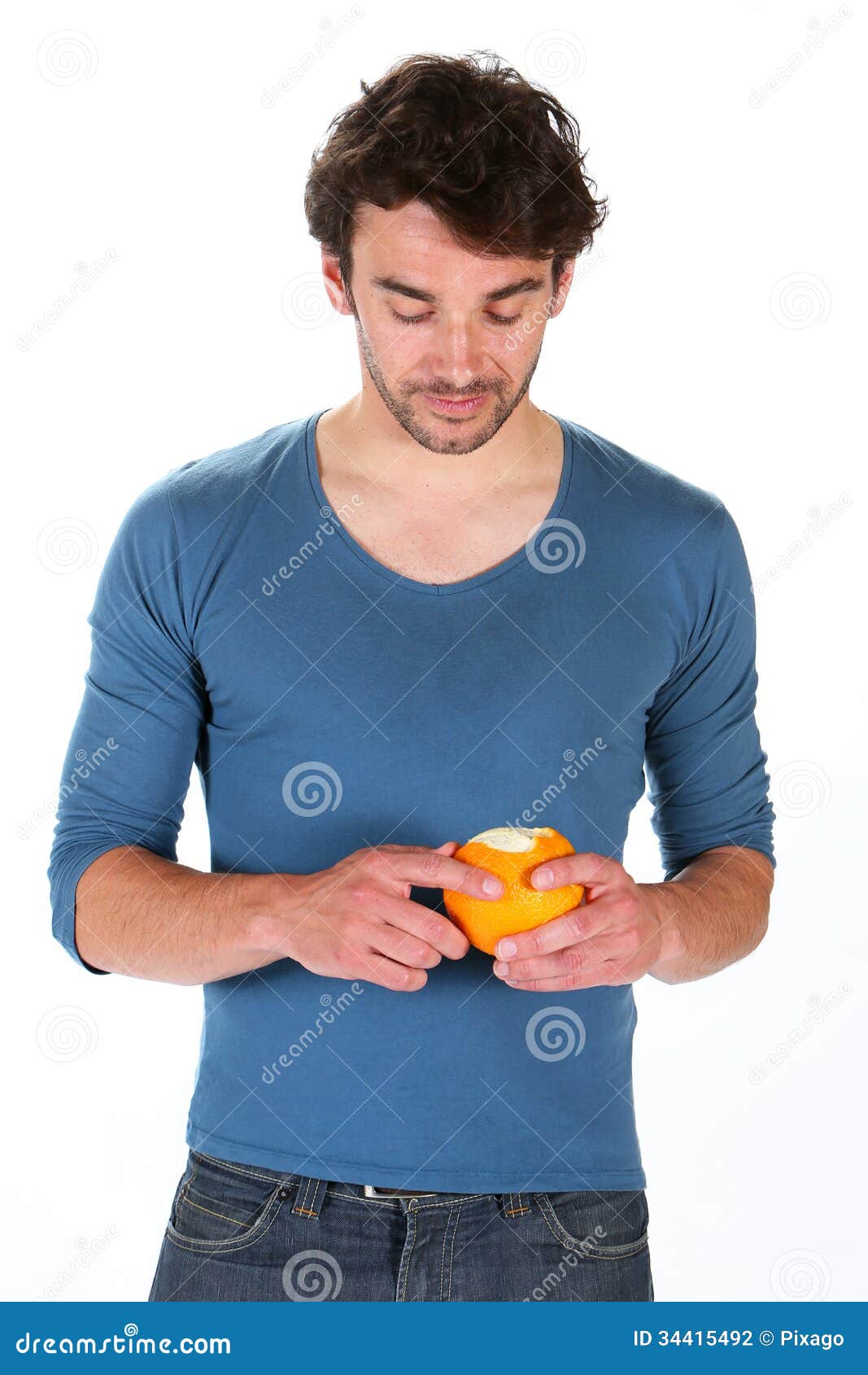 Man and orange stock photo. Image of give, adult, chew - 34415492