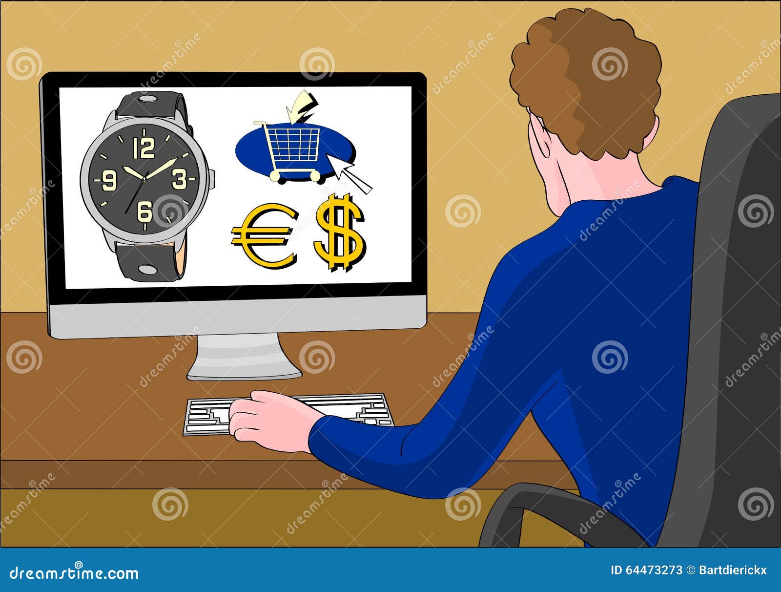Man ordering online watch stock illustration. Illustration of screen ...
