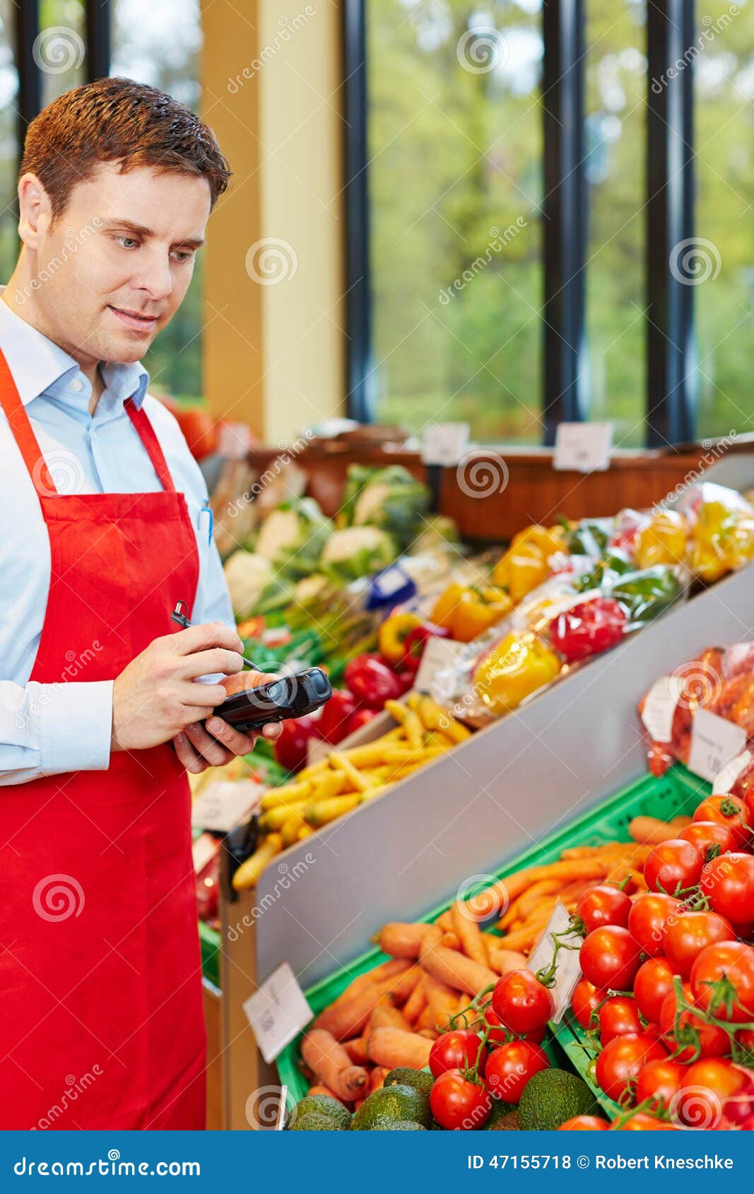 Man in Organic Food Store Ordering Vegetables Stock Photo - Image of ...