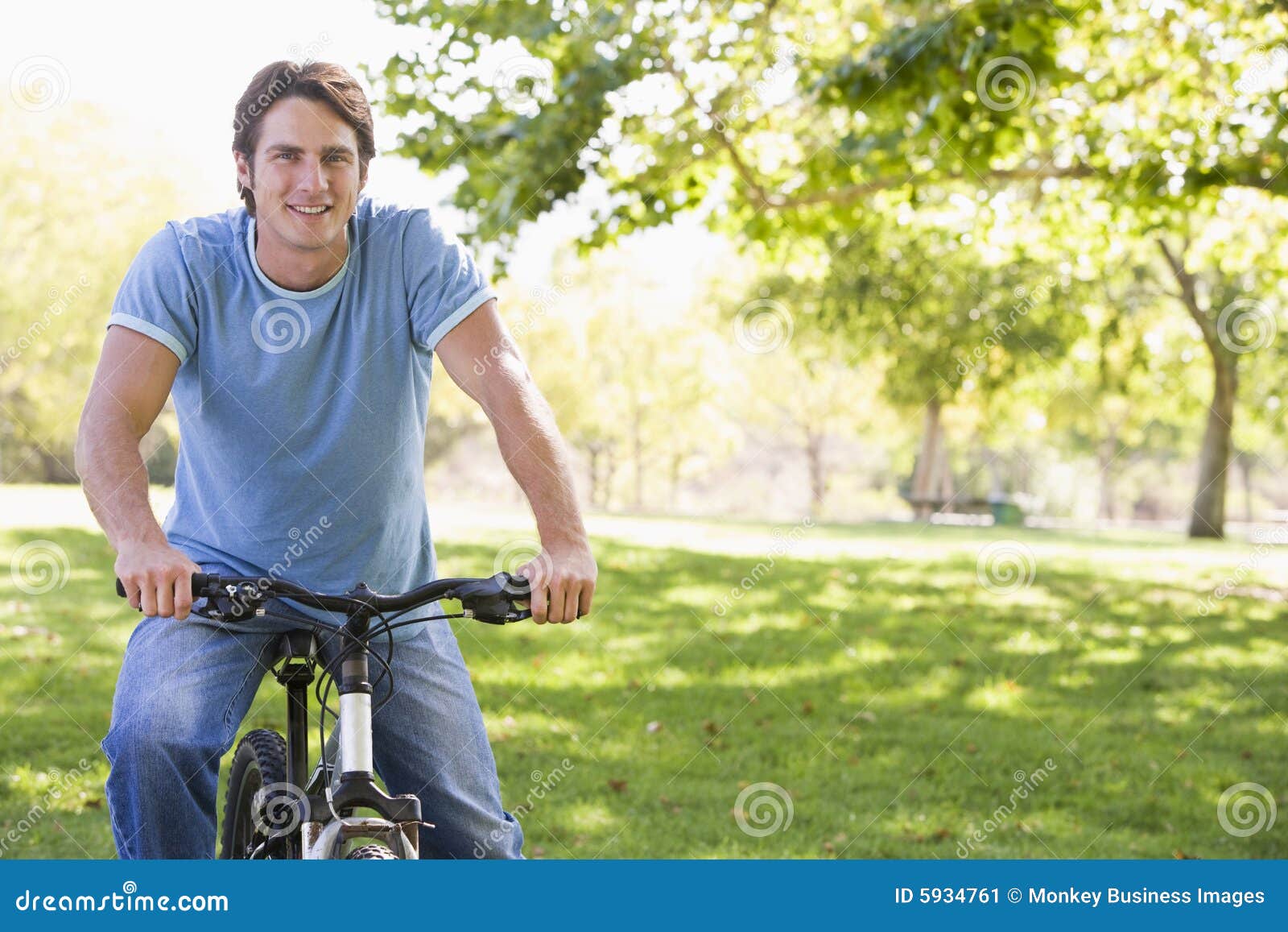 Man Outdoors on Bike Smiling Stock Image - Image of copy, countryside ...
