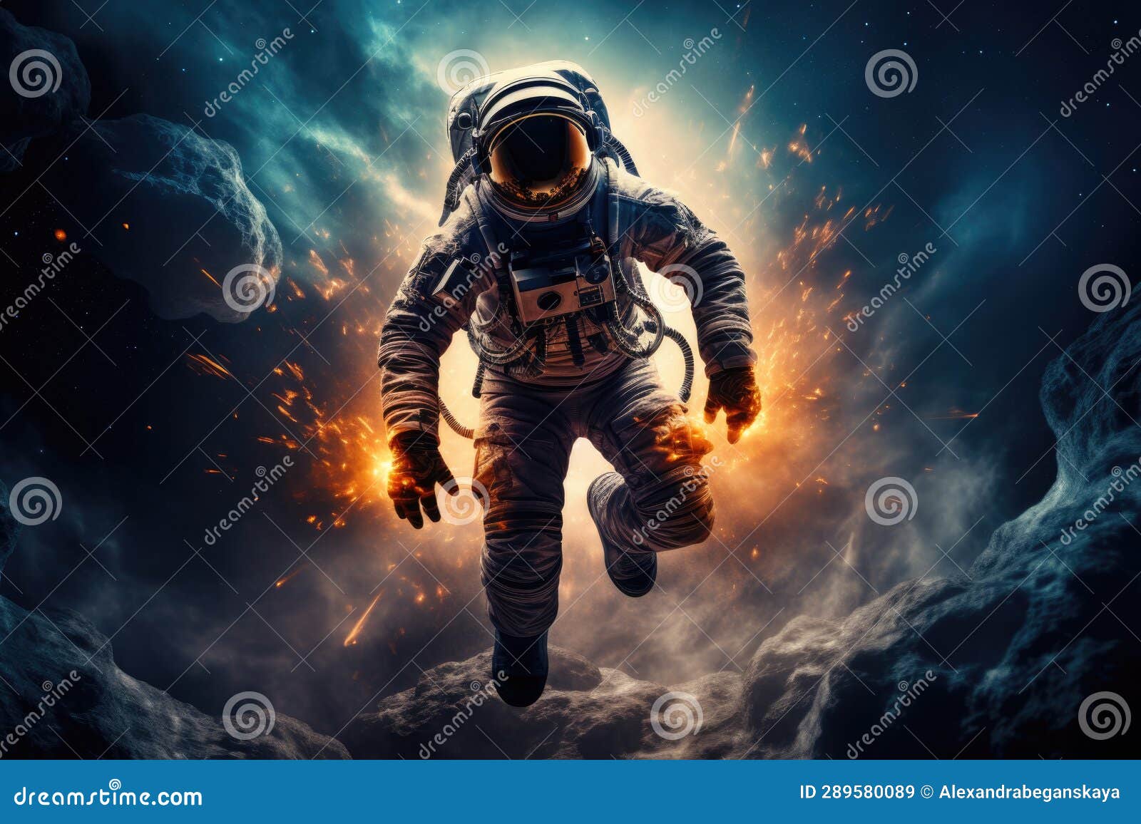 A Man in Outer Space in a Spacesuit Stock Illustration - Illustration ...