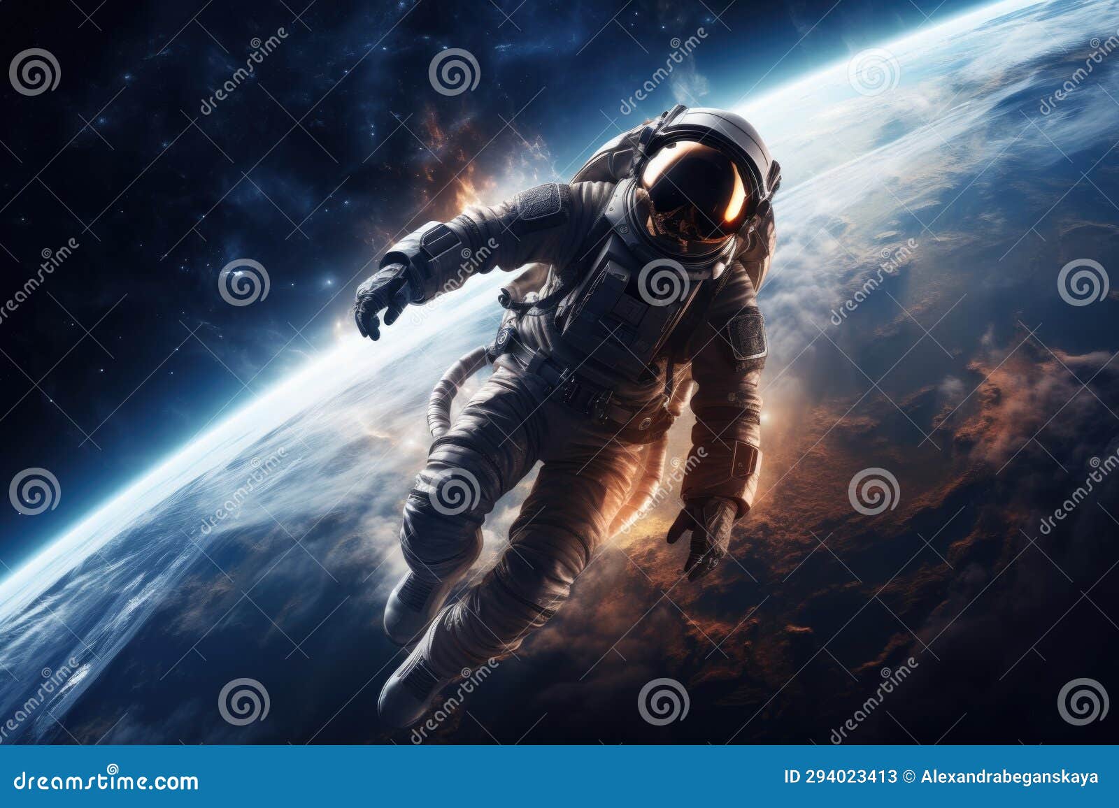 A Man in Outer Space in a Spacesuit Stock Illustration - Illustration ...