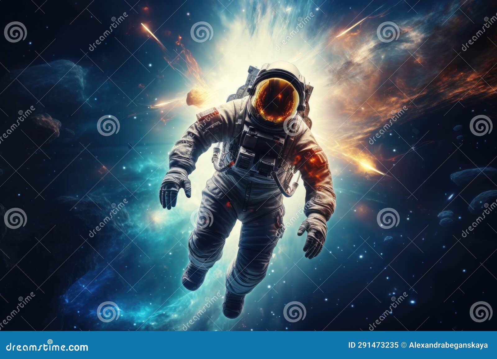 A Man in Outer Space in a Spacesuit Stock Illustration - Illustration ...