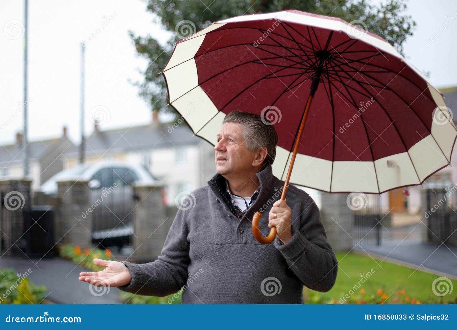 Man Outside Holding Umbrella Stock Image - Image of garden, green: 16850033