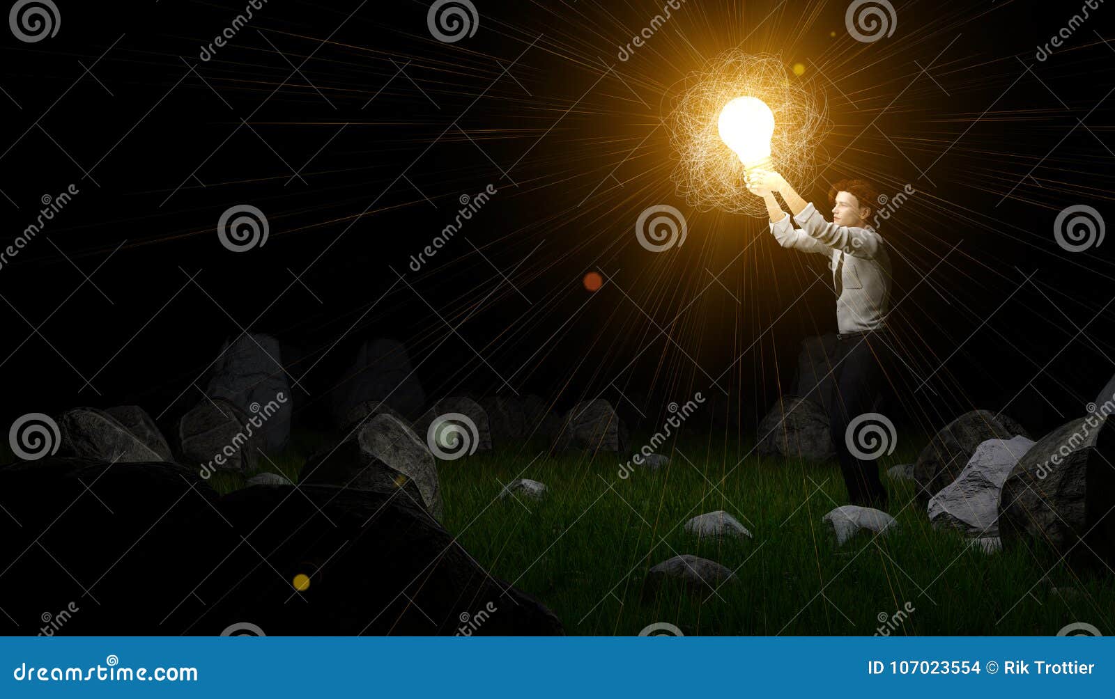 Man Lighting His Way with Light Bulb Stock Illustration - Illustration ...