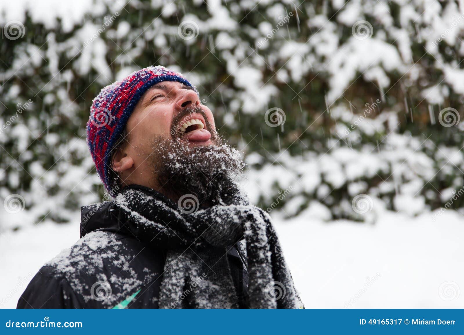 Man with Outstretched Tongue is Catching Snowflakes Stock Image - Image ...